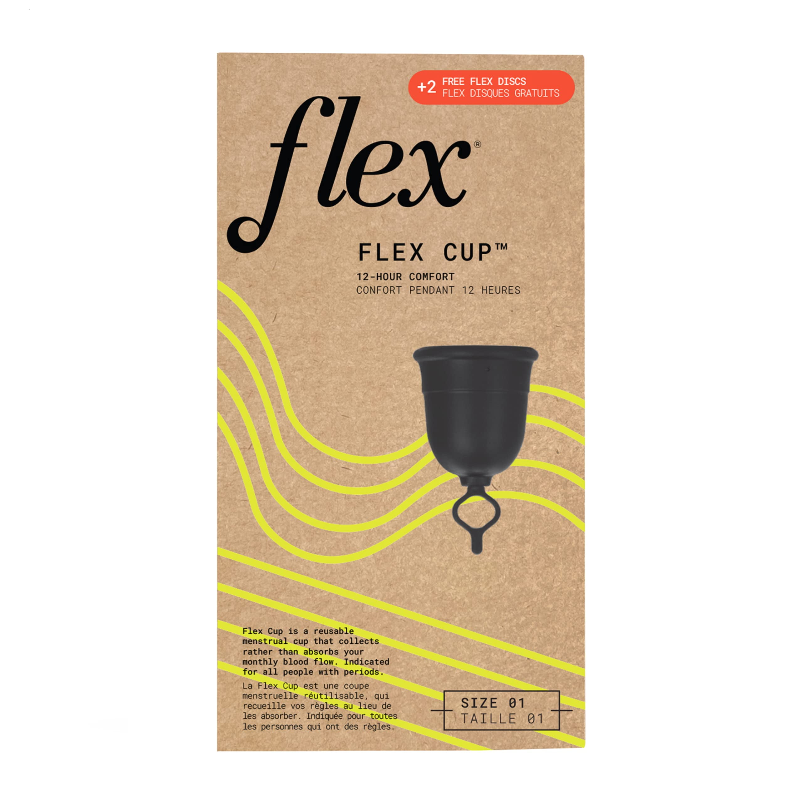 Flex Cup Starter Kit | Reusable Menstrual Cup + 2 Free Menstrual Discs | Pull-Tab for Easy ...