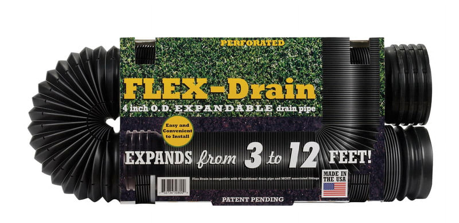 Flex-Drain Flexible 4'' X 12' Perforated Drainage Pipe, Water Drainage ...