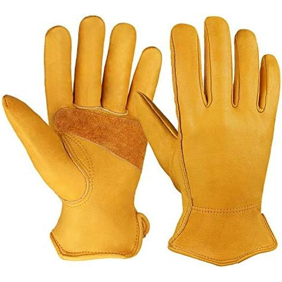 Flex Grip Leather Work Gloves Stretchable Wrist Tough Cowhide Working ...