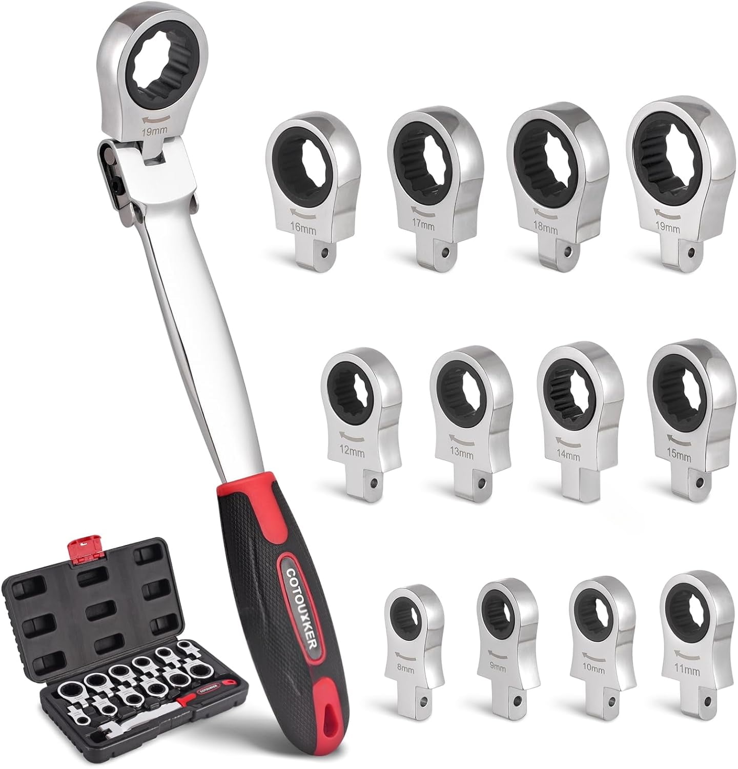 Flex Head Ratcheting Wrench Set, 8-19mm Ratchet Wrench Set with ...