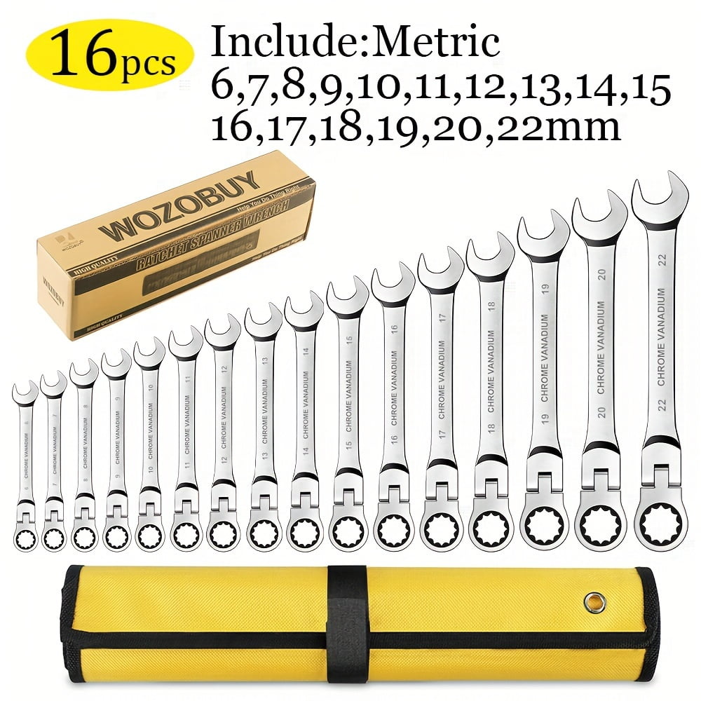 Flex Head Ratcheting Wrench Set, Combination Ended Spanner Kits, Chrome ...