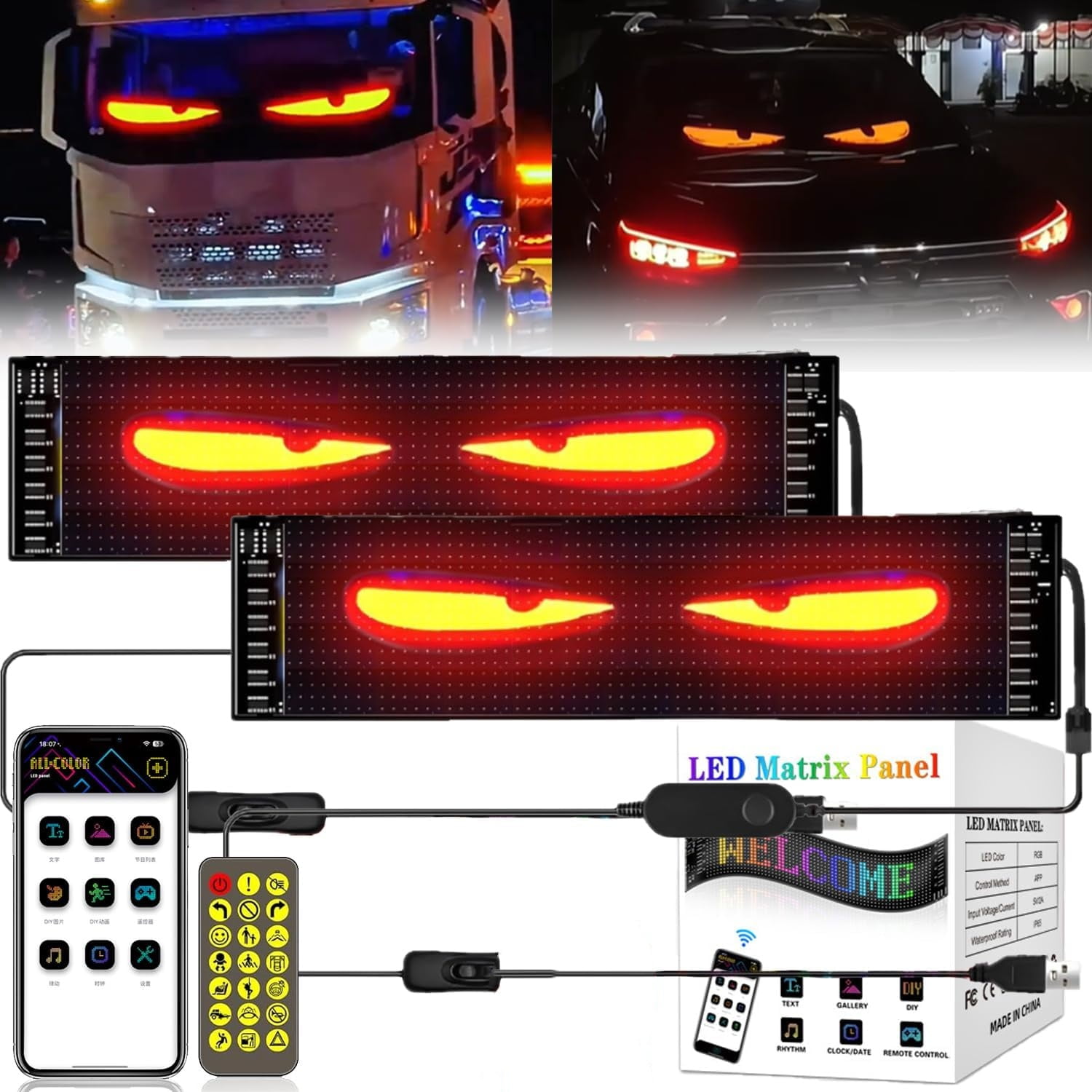 Flex LED Display for Car, Colorful Eye Lamp Soft Screen for Car Window ...