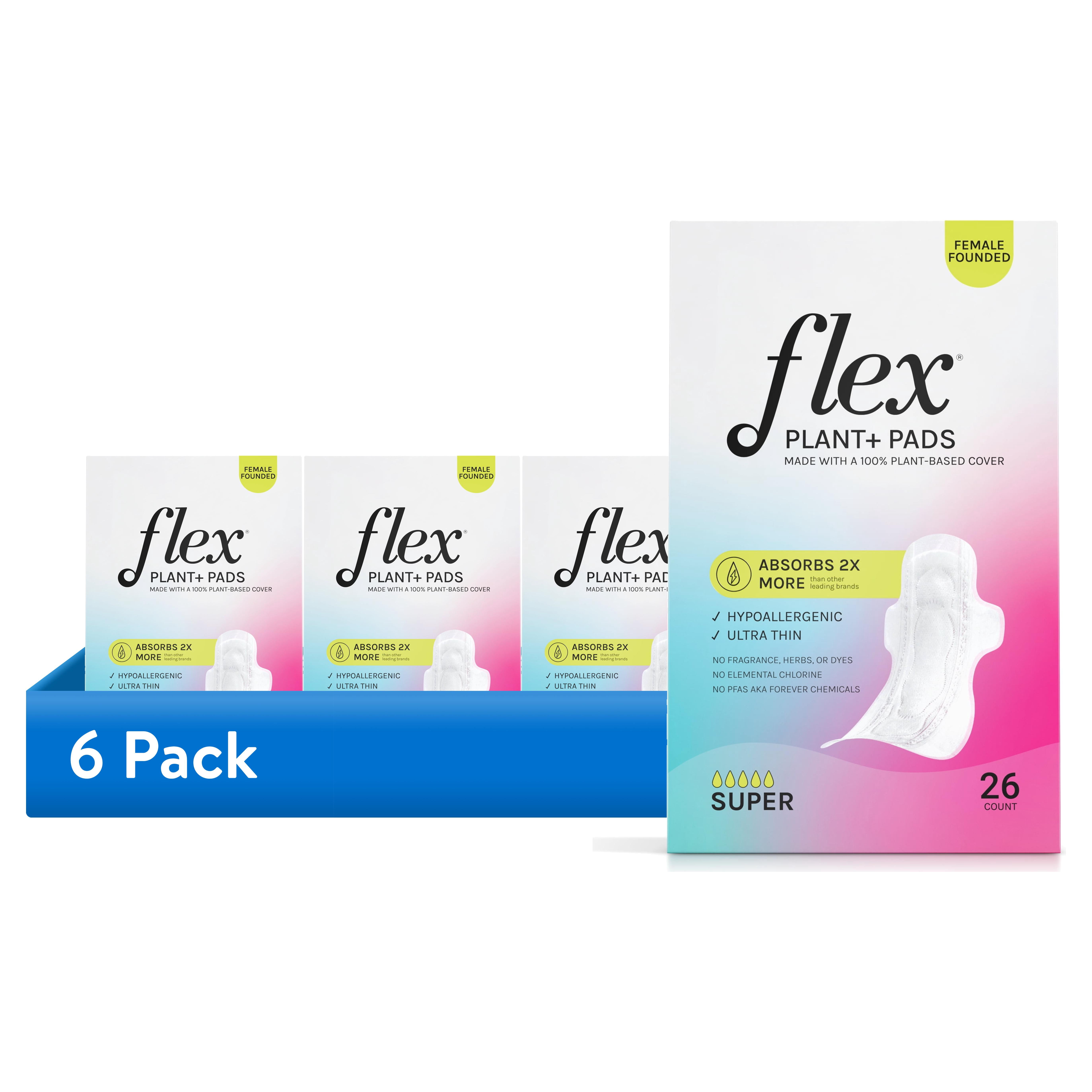 (6 pack) Flex Plant+ Pads with Wings, Super, Heavy Absorbency, Ultra ...