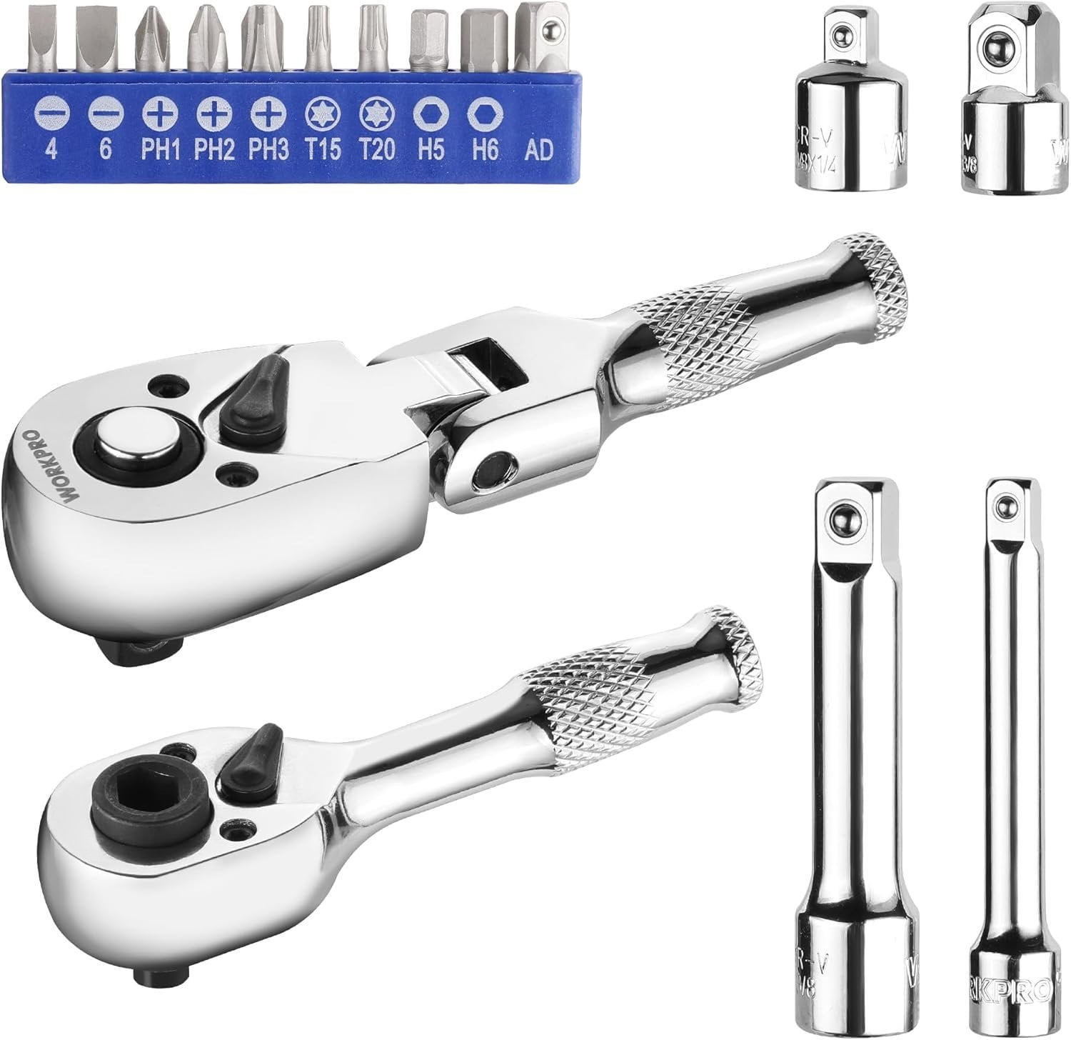Flex Ratchet & Bit Driver Set 16 count, 1/4", 3/8" Drive Ratchet Handle ...
