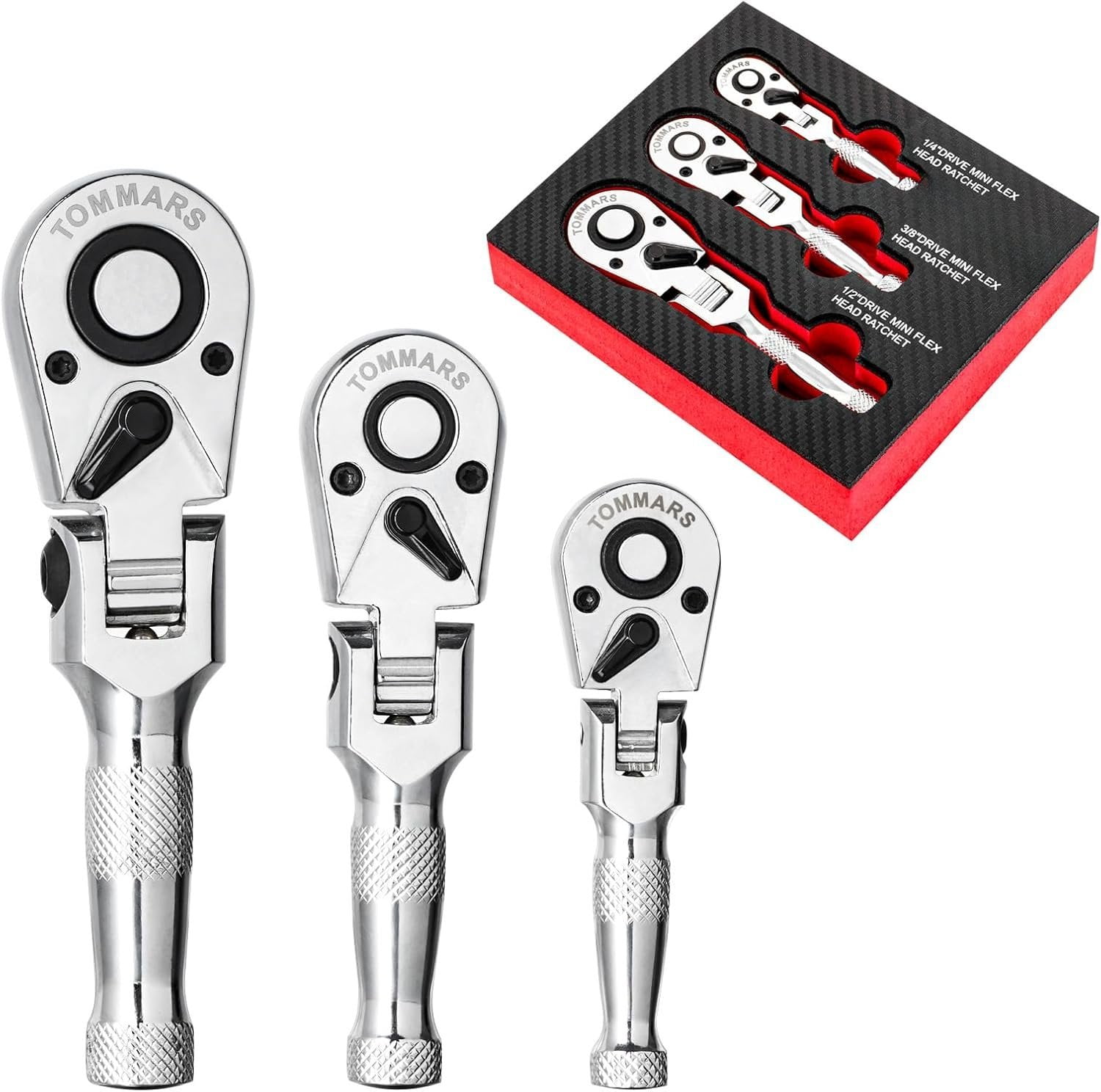Flex- Ratchet Set, 1/4", 3/8", 1/2" Drive Flexible Mini Small Ratchet ...