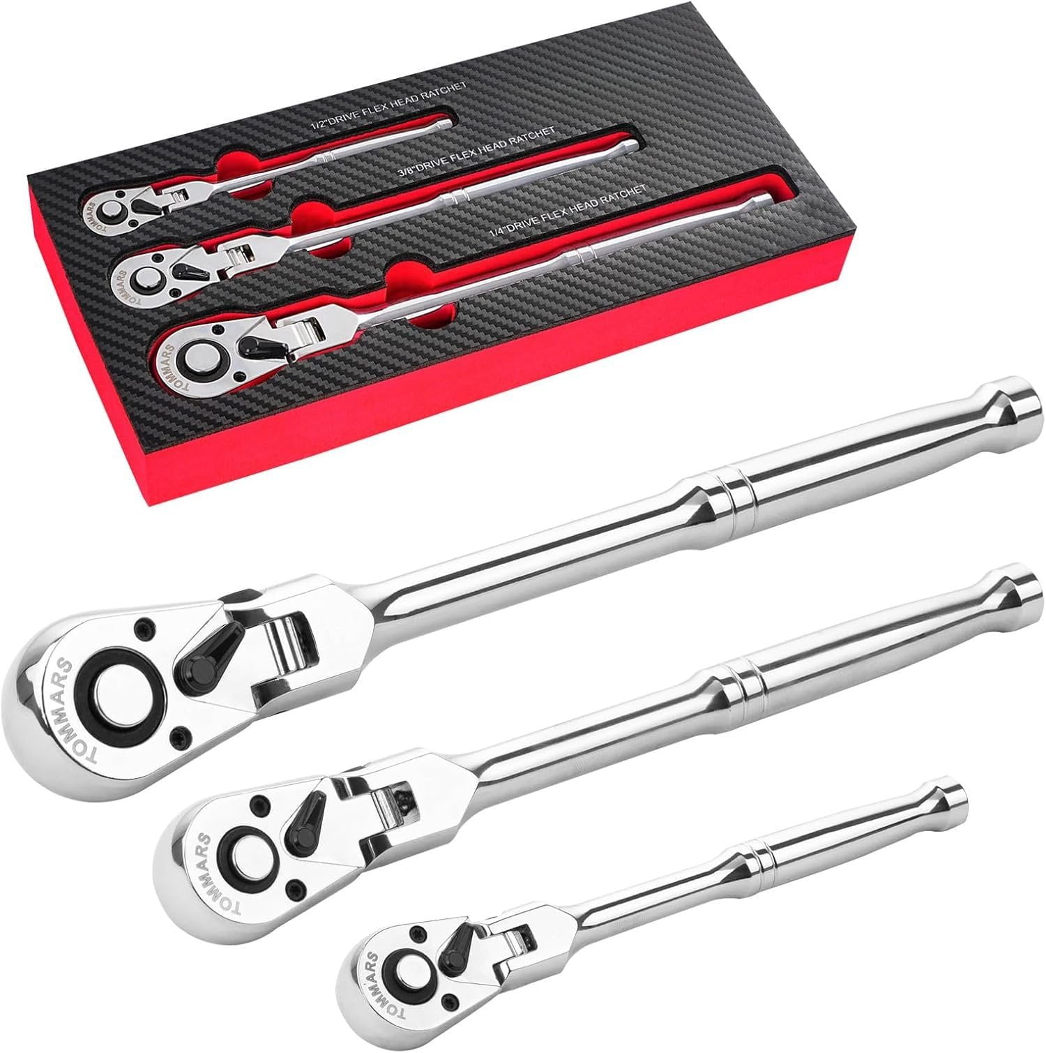 Flex- Ratchet Set, 1/4", 3/8", 1/2" Drive Flexible Ratchet Handle ...