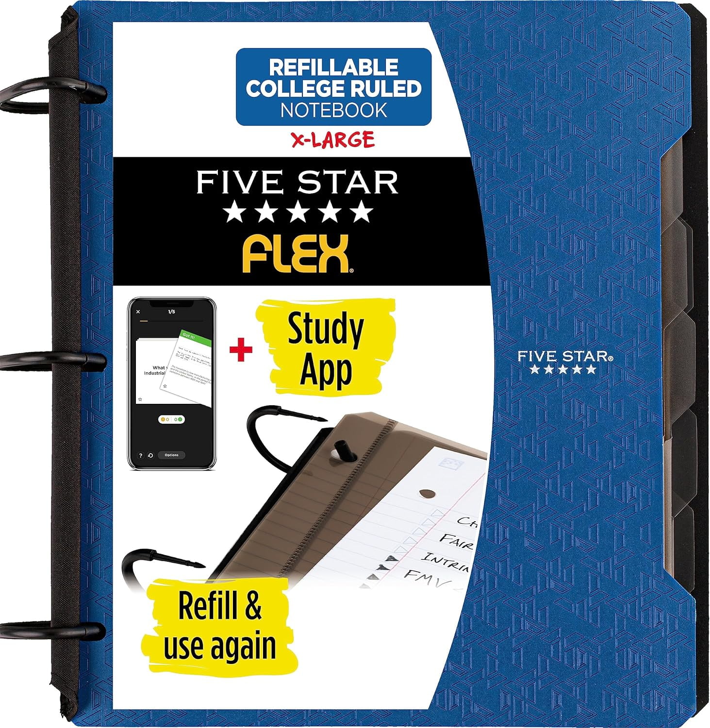 Flex Refillable Notebook + Study App, College Ruled Paper and 1-1/2 ...