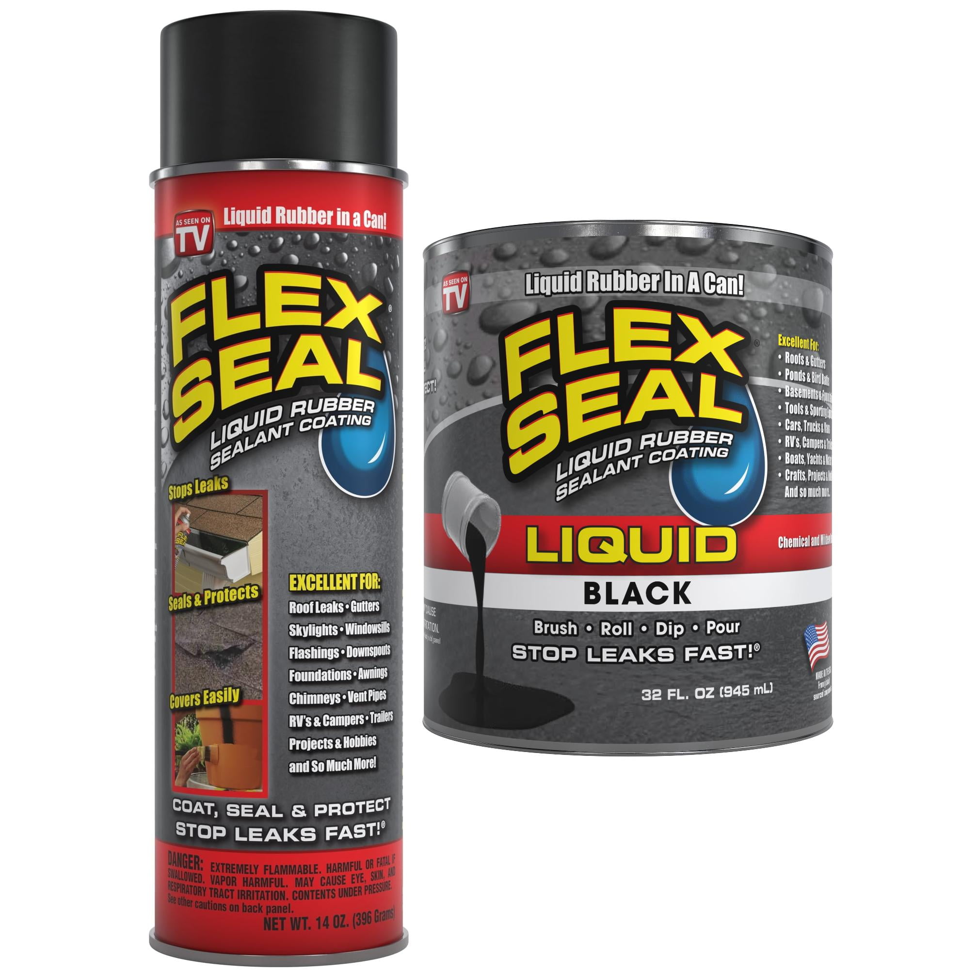 Flex Seal Black Aerosol 14 oz & 32 oz Black Liquid Rubber Sealant ...