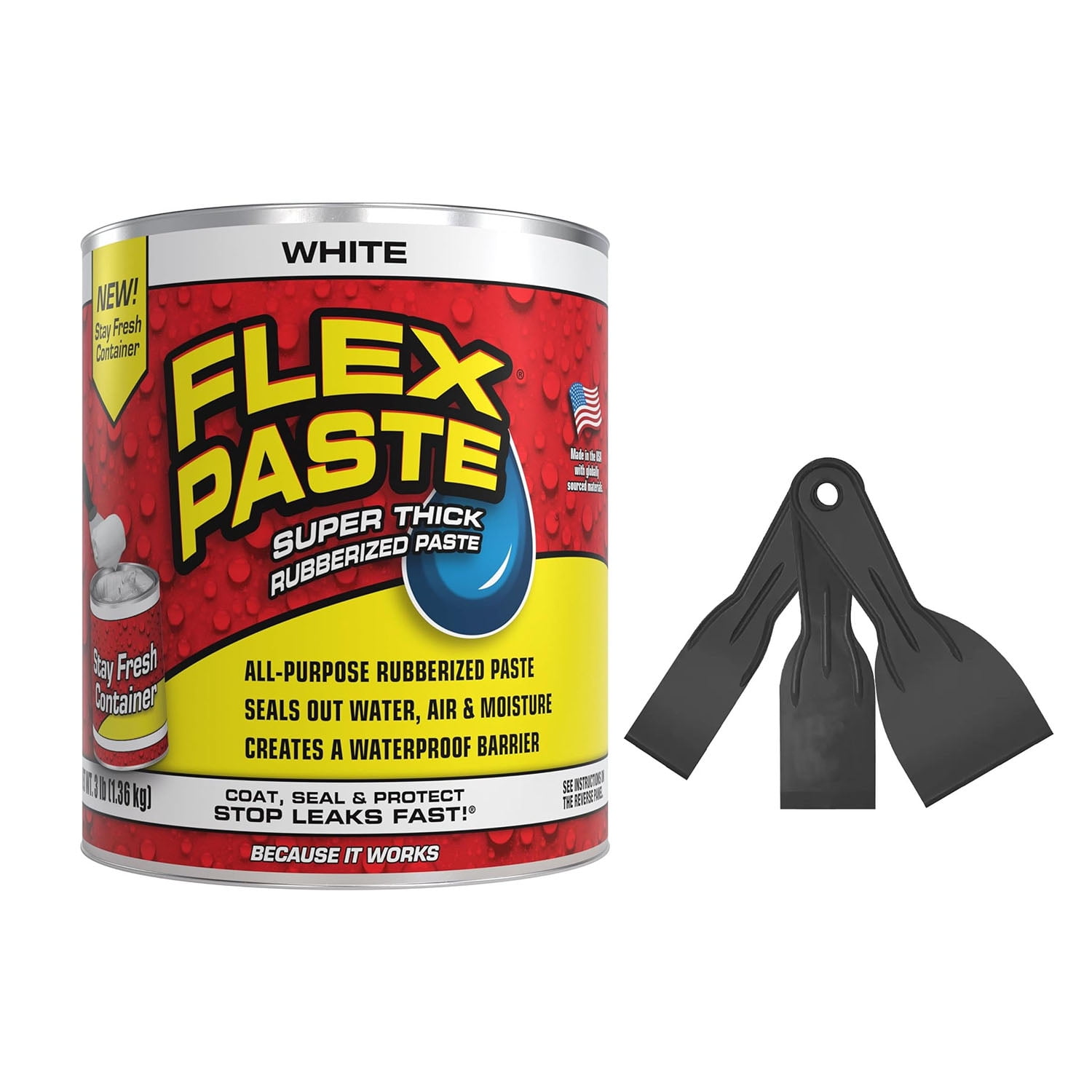 Flex Seal Flex Paste 3lb Jar White with 3 Pack Putty Knives (1.5", 2", 3") - Walmart.com