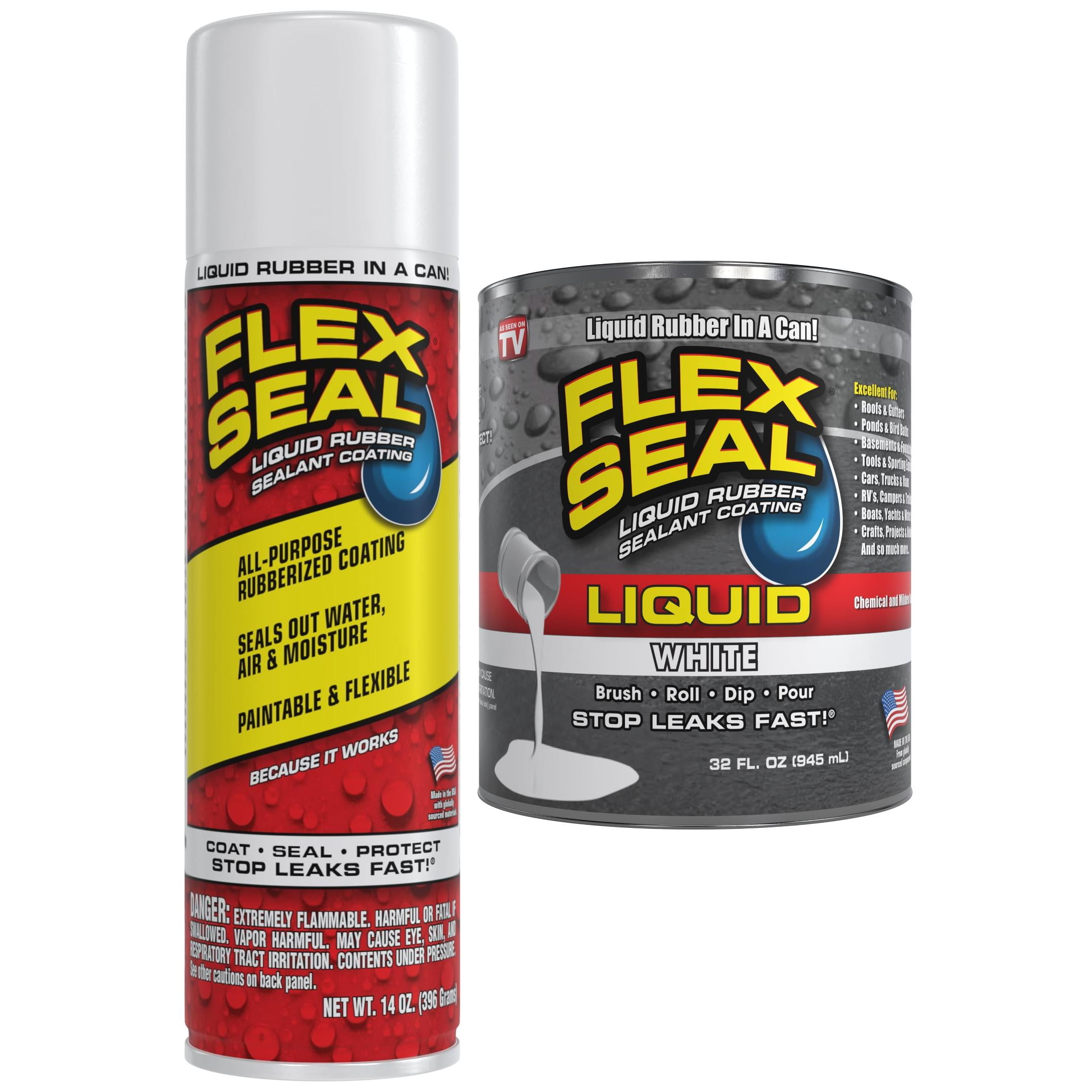 Flex Seal White Aerosol 14 oz & 32 oz White Liquid Rubber Sealant ...