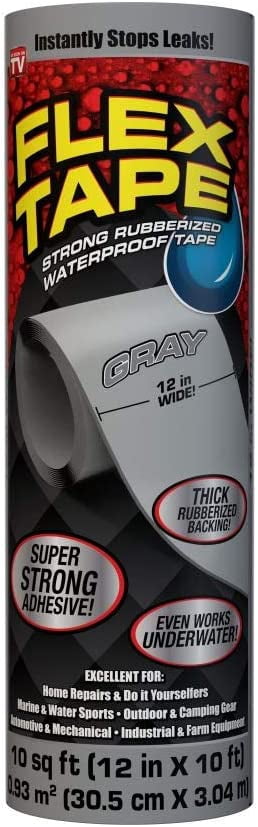 Flex Tape, 12 in x 10 ft, Gray, Original Thick Flexible Rubberized ...