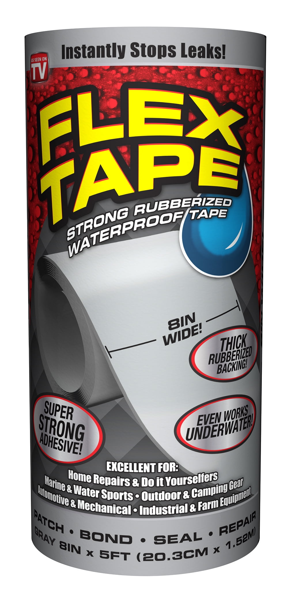 Flex Tape, Rubberized Waterproof Tape, 8 inches x 5 feet, Gray ...