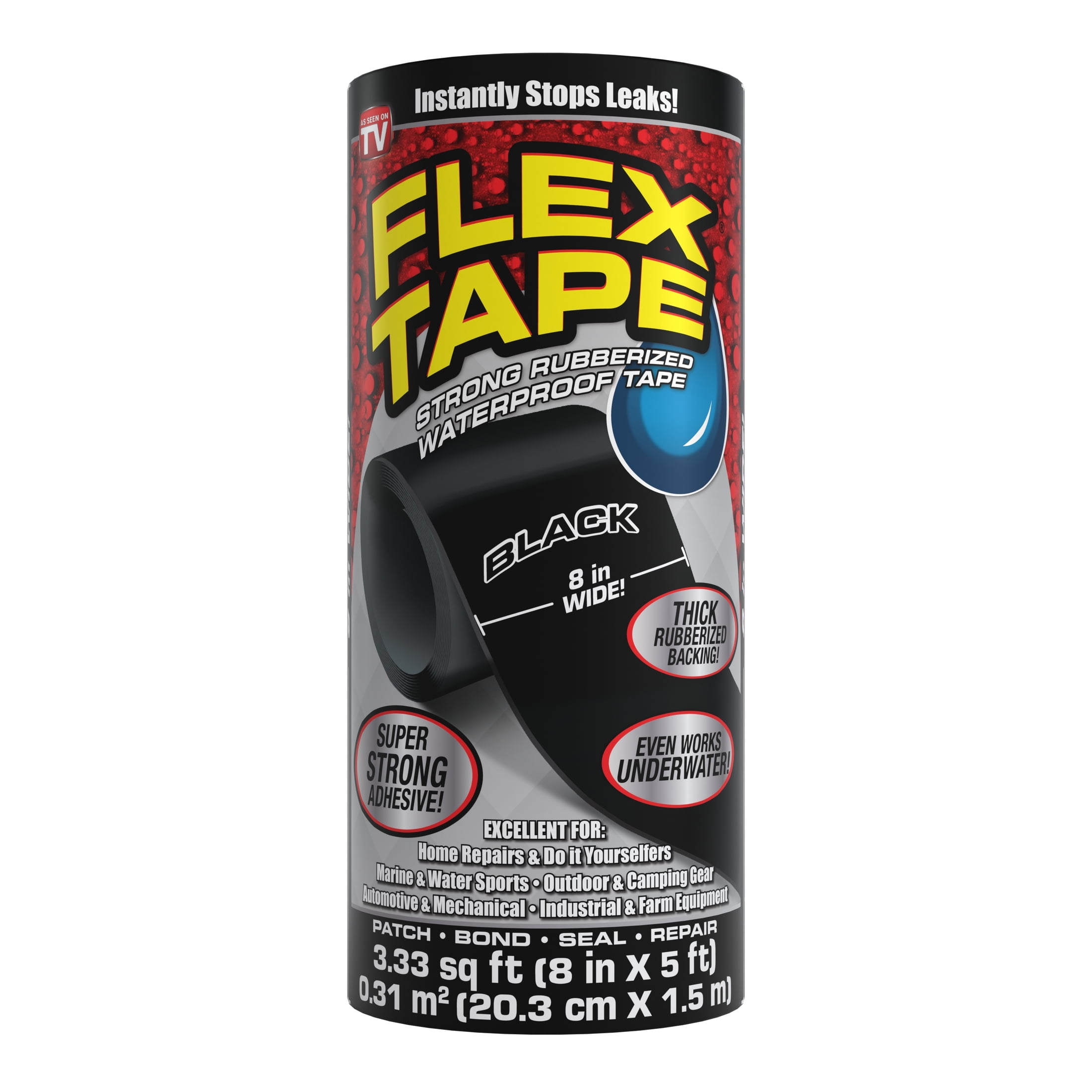 Flex Tape Strong Rubberized Waterproof Tape, 8 inches x 5 feet, Black ...