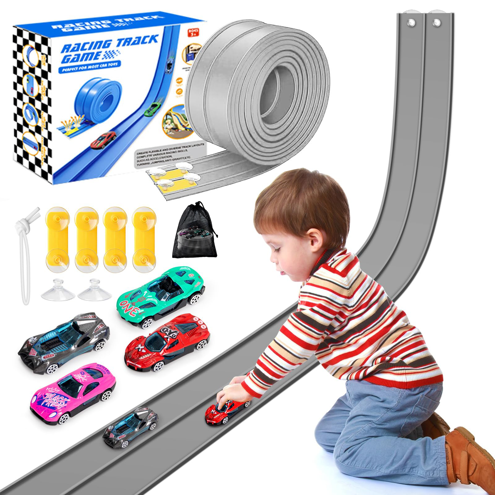 Flex Tracks 16 Ft Starter Set Flexible Race Track for Kids 3+, Flexible ...