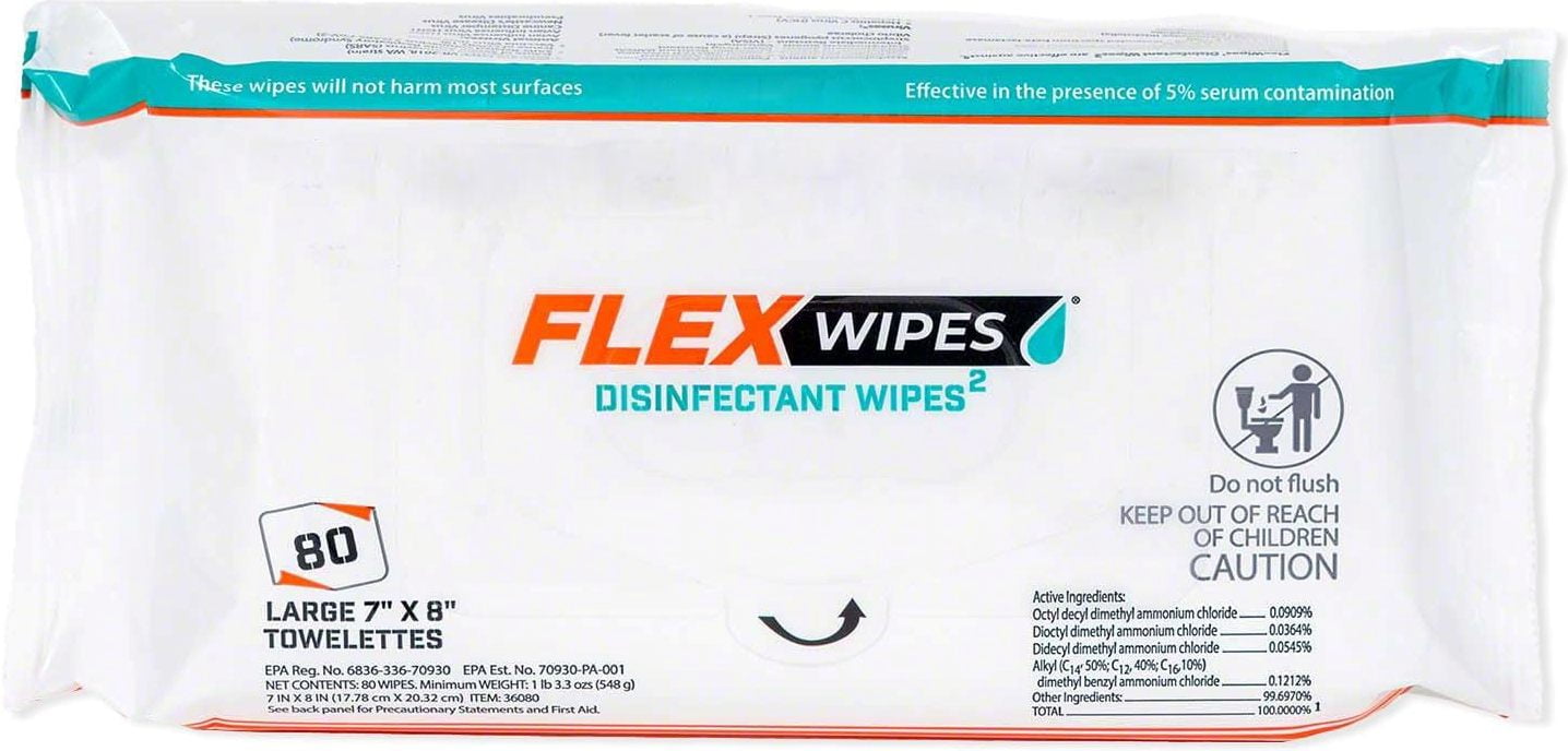 Flex Wipes 36080 Disinfectant Wipes (Pack of 1), Large 7" x 8" Wipes ...