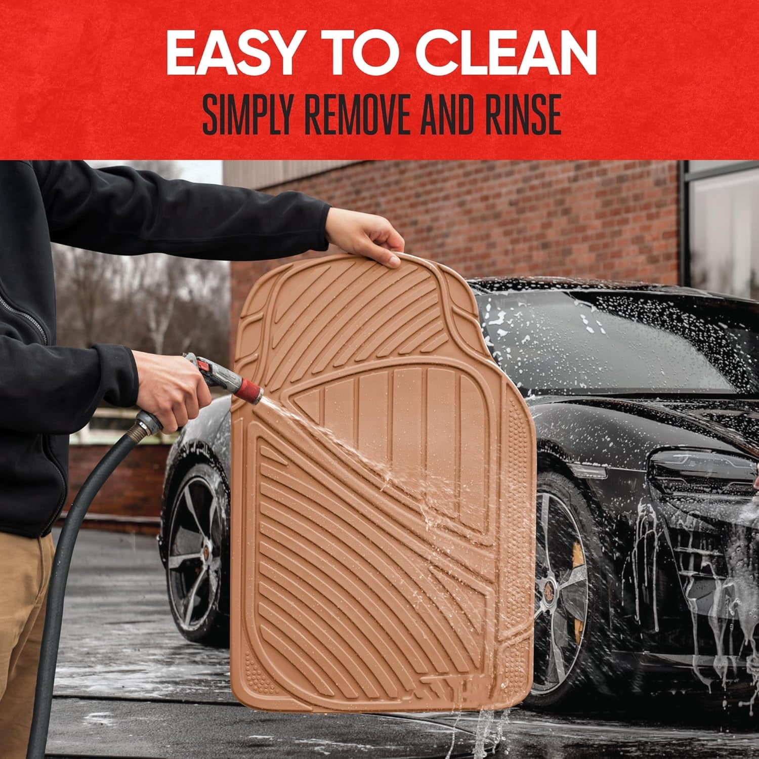 FlexTough Performance All Weather Rubber Car Floor Mats - 3 Piece Floor ...