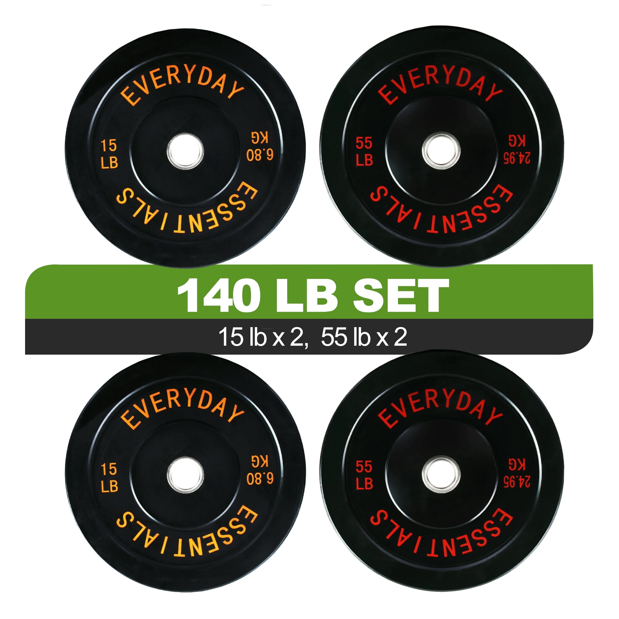 FlexWave 140LB Olympic Bumper Plate Set, 2-Inch Rubber Weight Plates ...