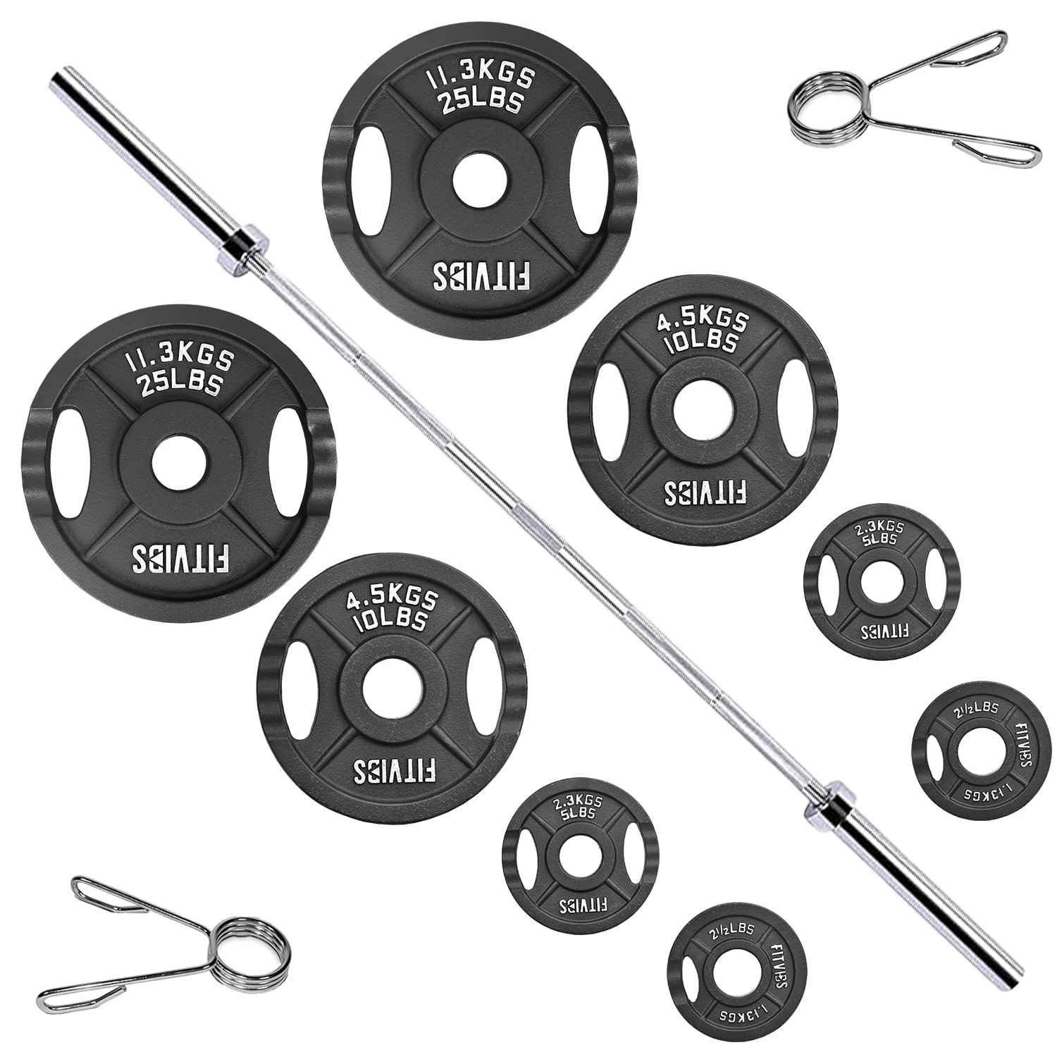 FlexWave 2-Inch Cast Iron Weight Plate Set with 7FT Olympic Barbell and ...