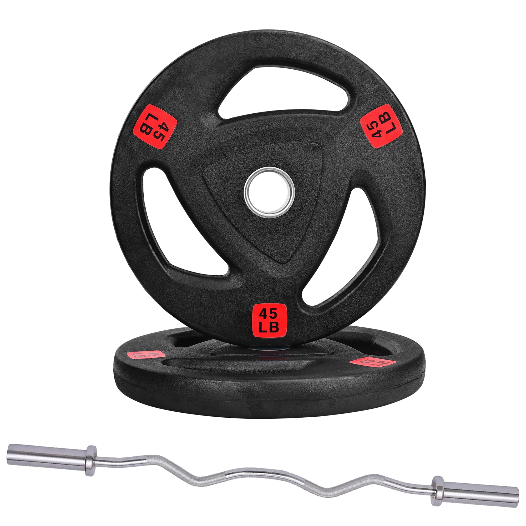 FlexWave 4FT Curl Barbell Set with Pairs of 2.5LB–45LB Rubber-Coated ...