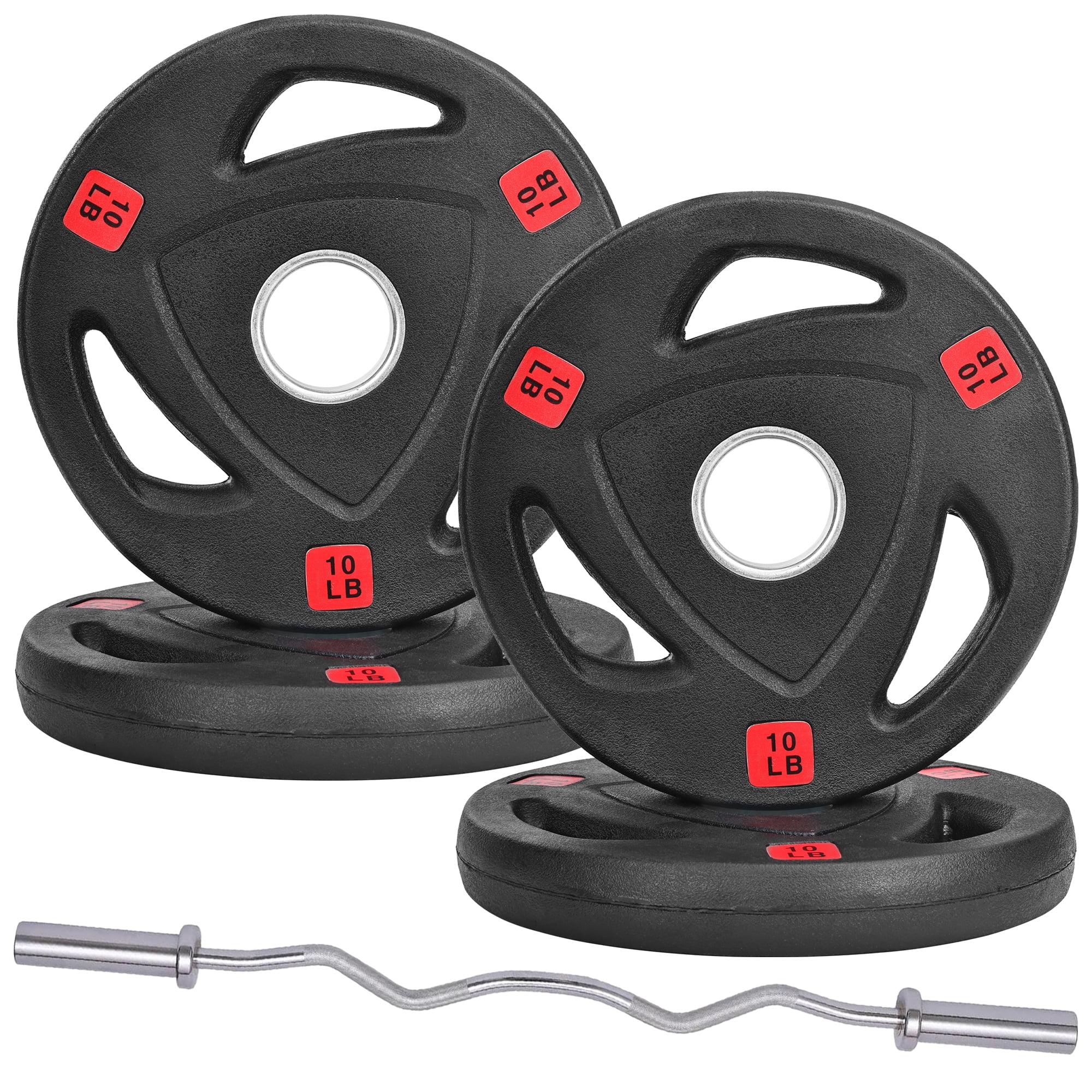 FlexWave 4FT Curl Barbell Set with Pairs of 2.5LB–45LB Rubber-Coated ...