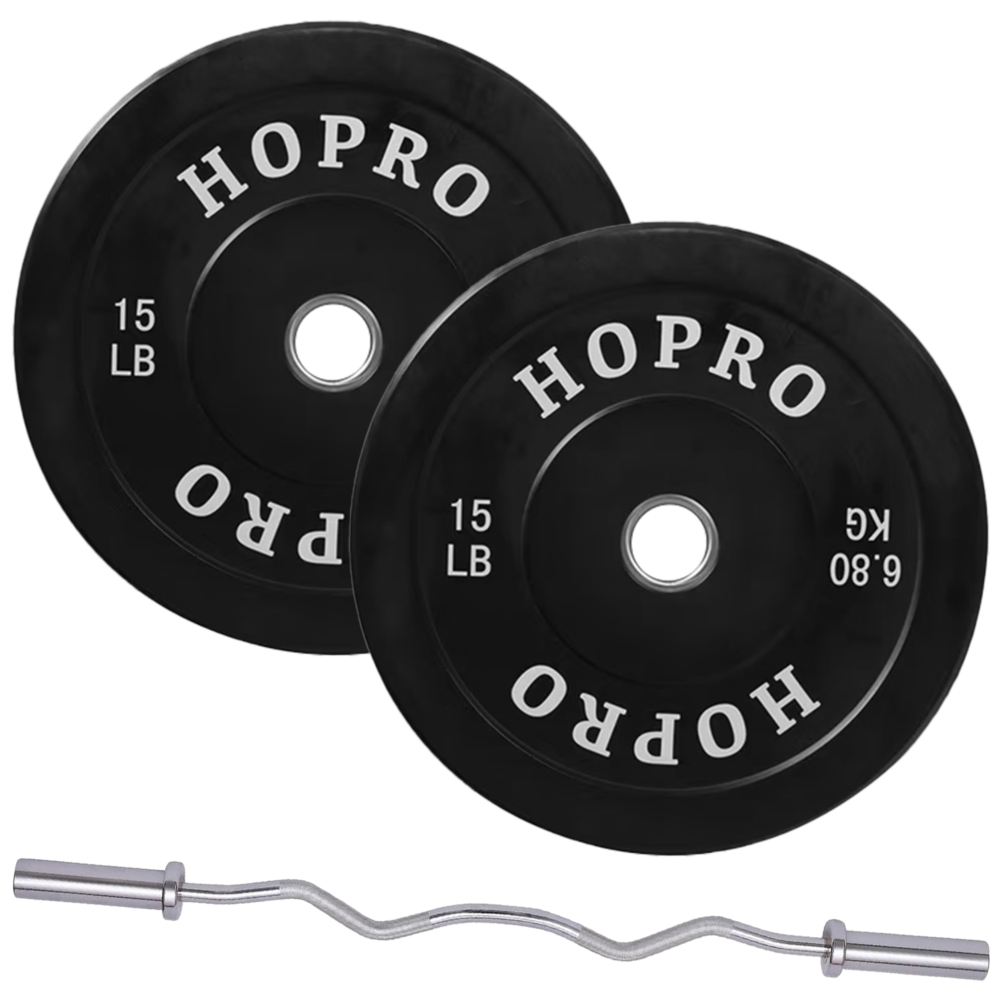 FlexWave 55LB Curl Barbell Set with 4FT EZ Bar and Pair of 15LB Rubber ...