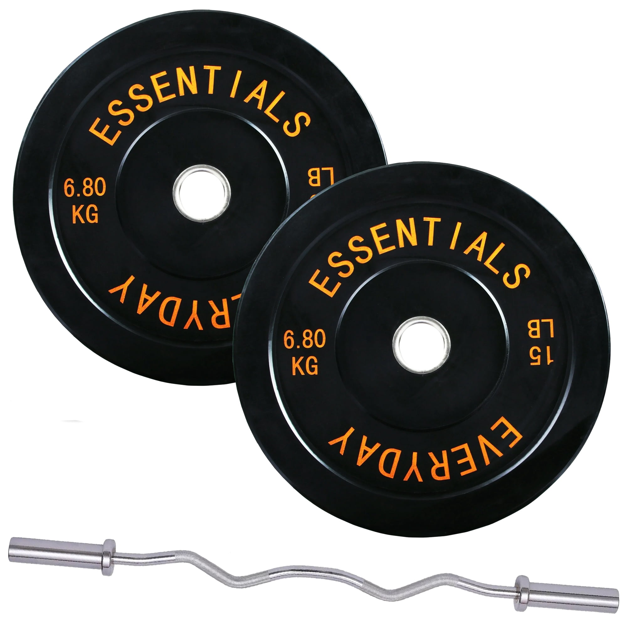 FlexWave 55LB Curl Barbell Set with 4FT EZ Bar and Pair of 15LB Rubber ...