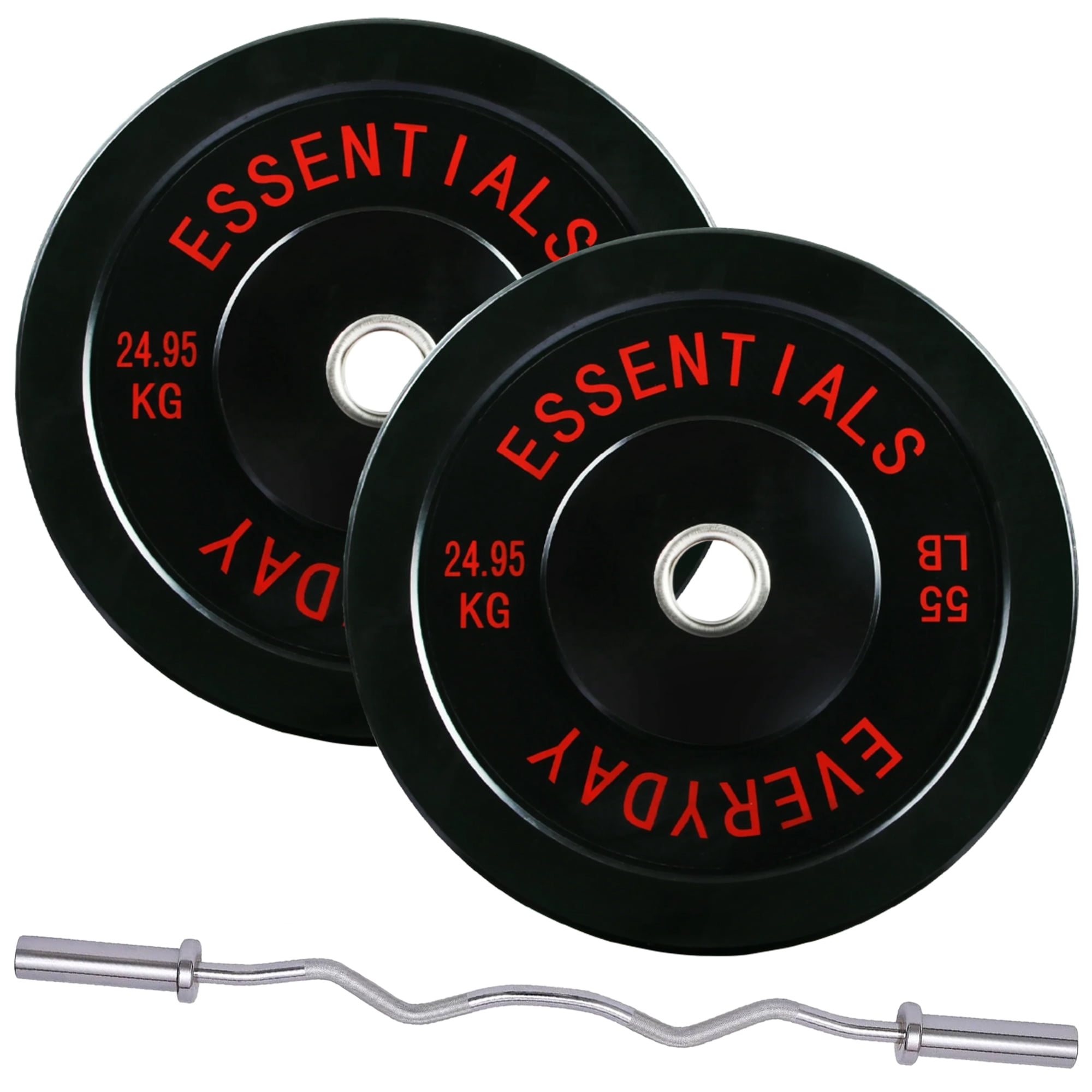 FlexWave 55LB Curl Barbell Set with 4FT EZ Bar and Pair of 15LB Rubber ...