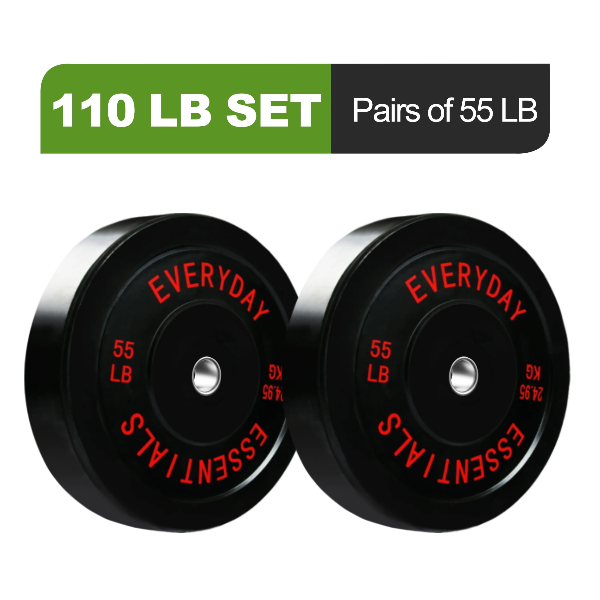 FlexWave 55LB Olympic Bumper Plates Pair, 2-Inch Black Rubber Weight ...