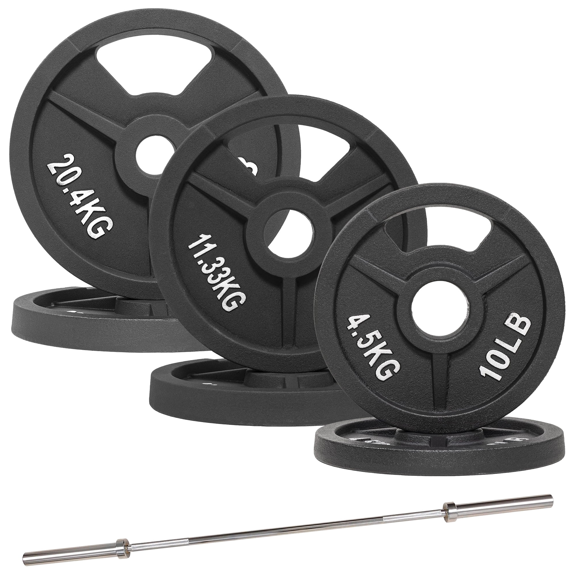 FlexWave 70LB-210LB barbell plate set, 6-foot Olympic bar + cast iron ...