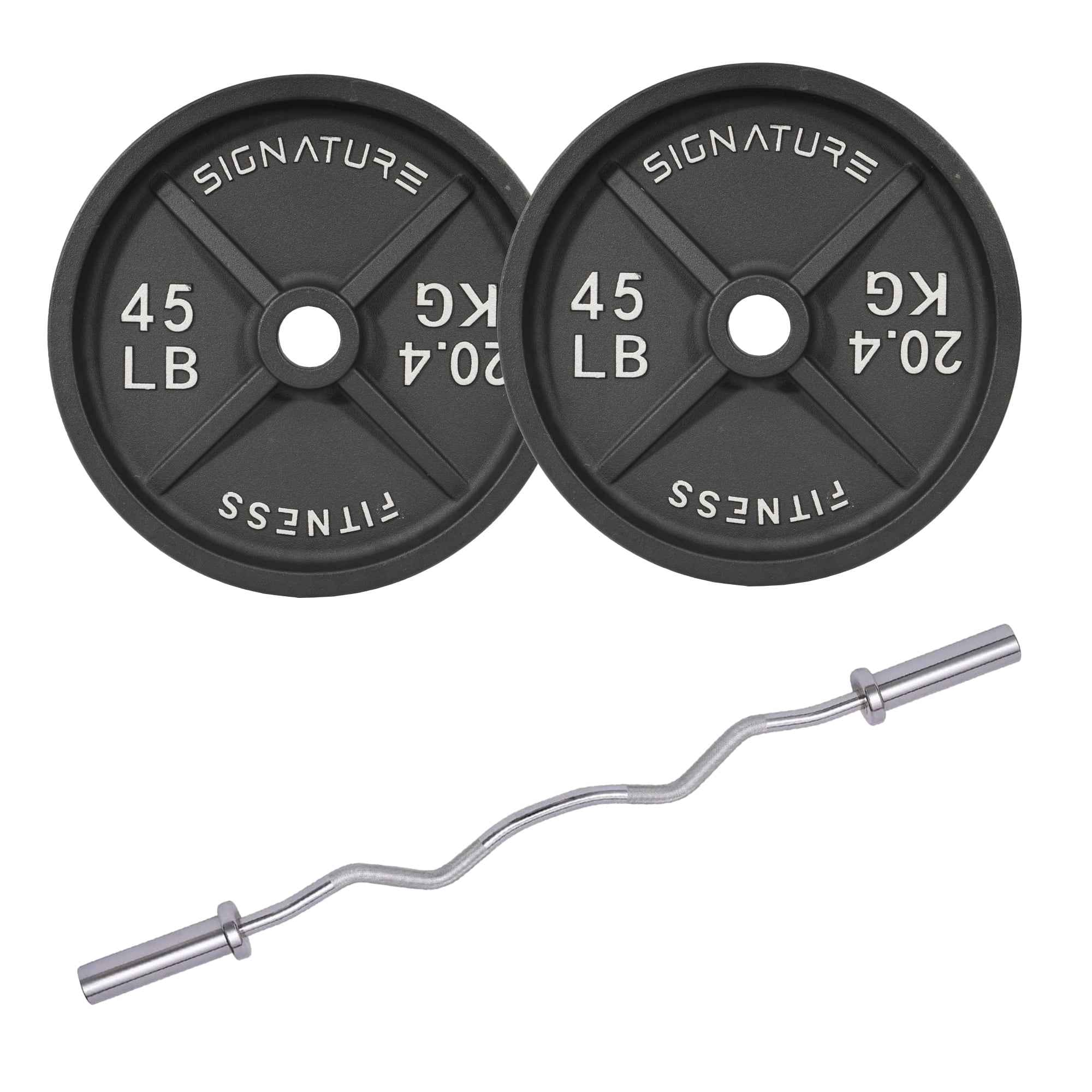 FlexWave 90LB Olympic Curl Barbell Set，Includes 4FT Curl Bar & 2-Inch ...