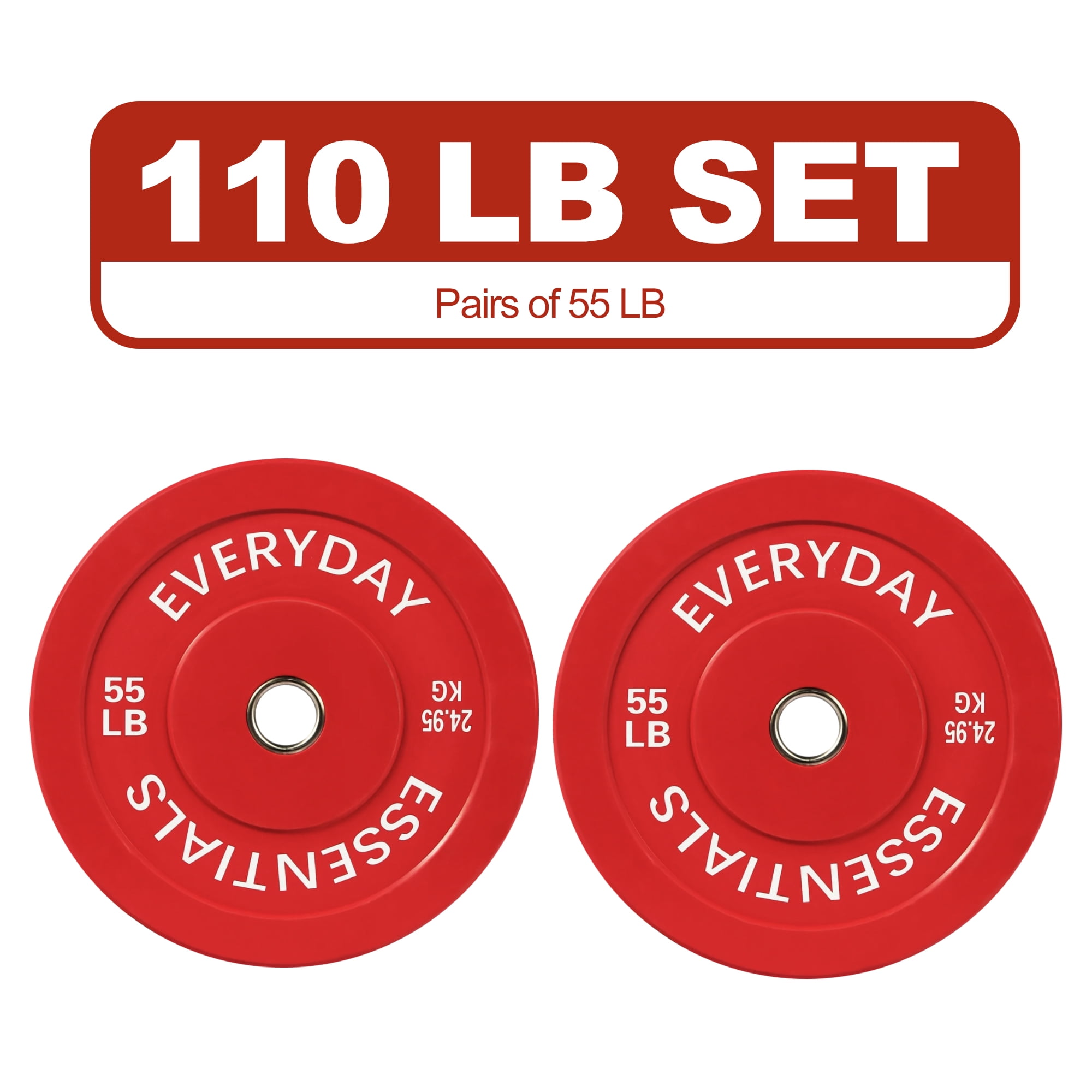 FlexWave Bumper Weight Plates, 55 lb Pair, Colored, 2-Inch Hole ...