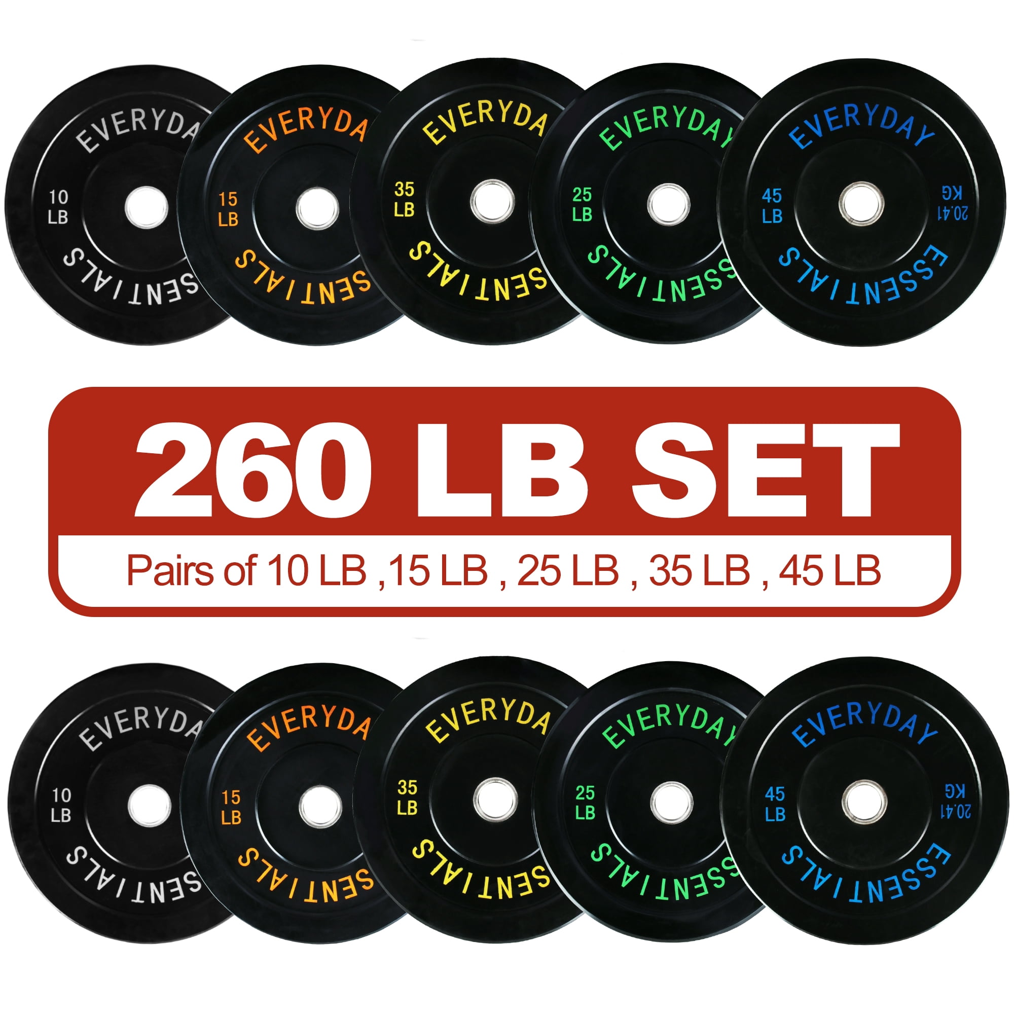 FlexWave Bumper Weight Plates Set, 260 lb Total, Black, Olympic 2-Inch ...