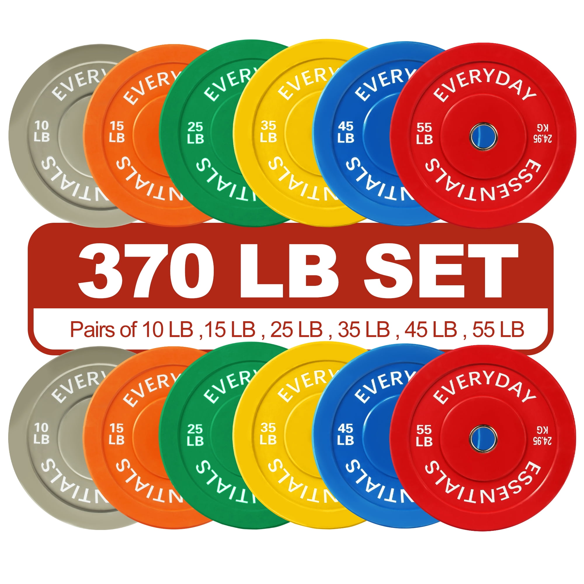 FlexWave Bumper Weight Plates Set, 370 lb Total, Colored, Olympic 2 ...