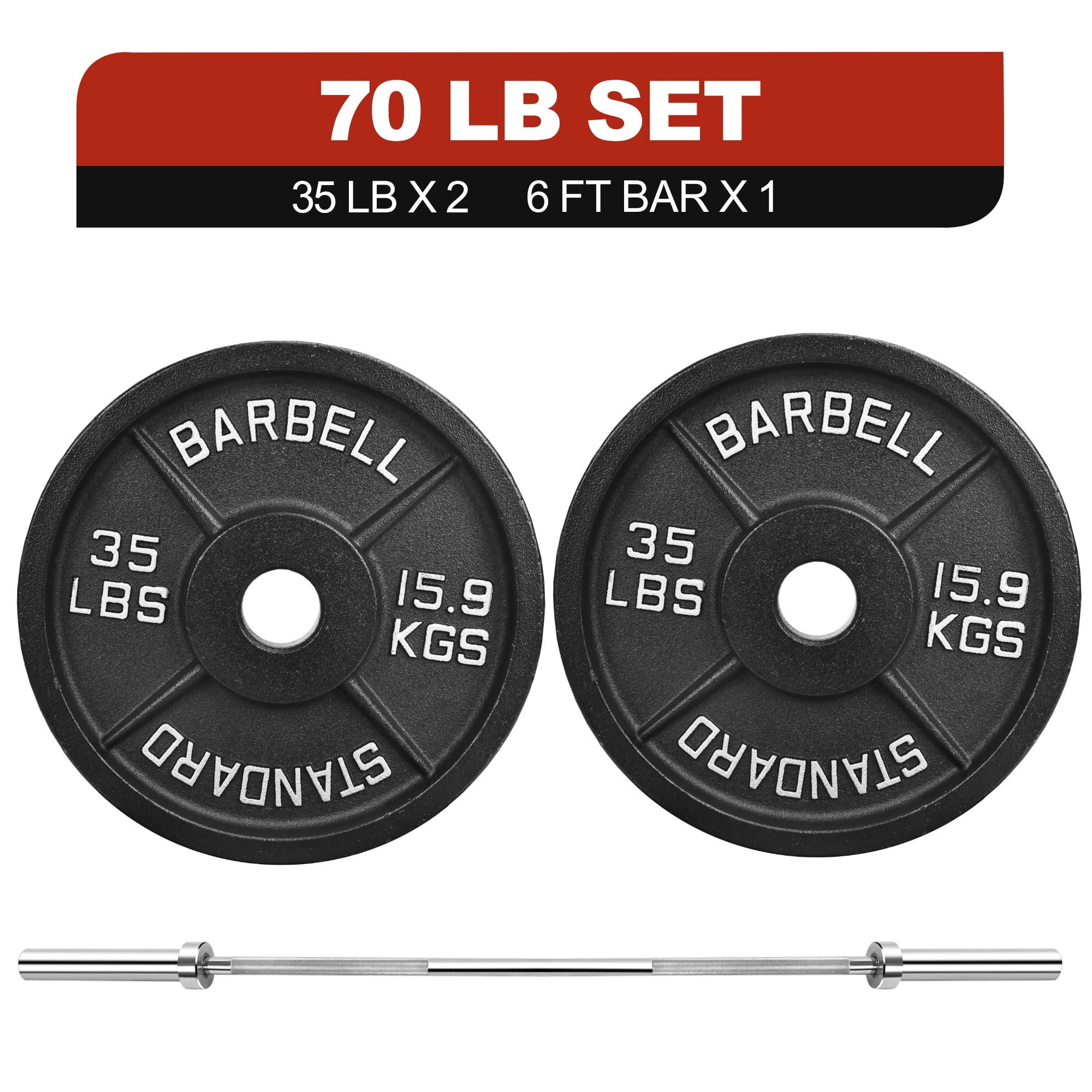 FlexWave Cast Iron Barbell Plates, 2-Inch Hole, Black with Silver ...
