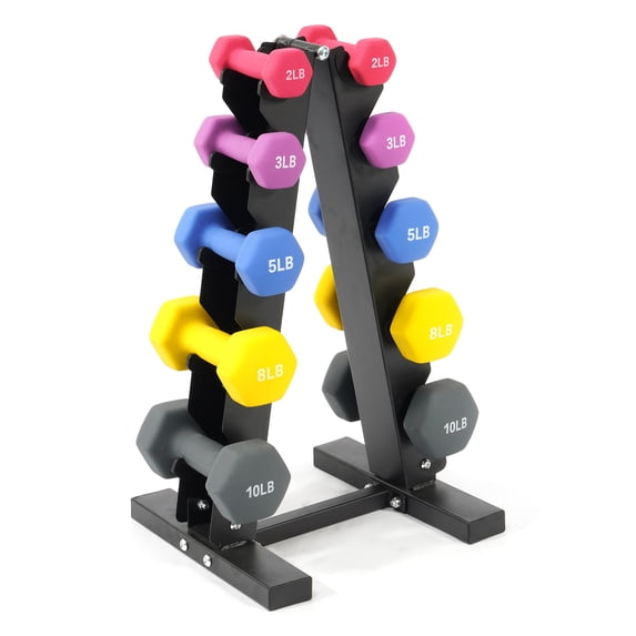 FlexWave Dumbbell Set with Stand, 2lb 3lb 5lb 8lb 10lb Neoprene Coated ...