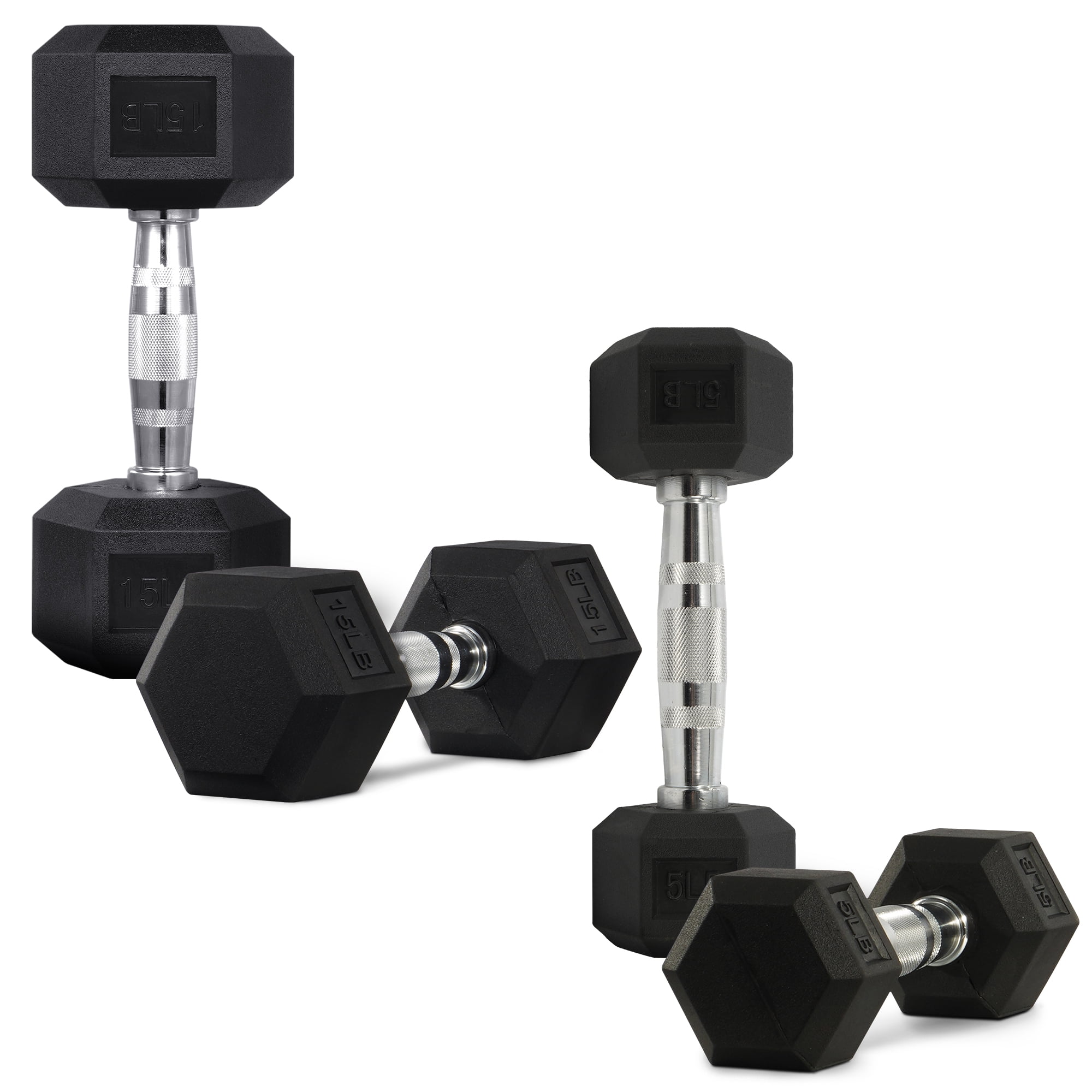 FlexWave Hex Rubber Dumbbells 2-Pack Set (5-20 lb Combo) – Cast Iron ...