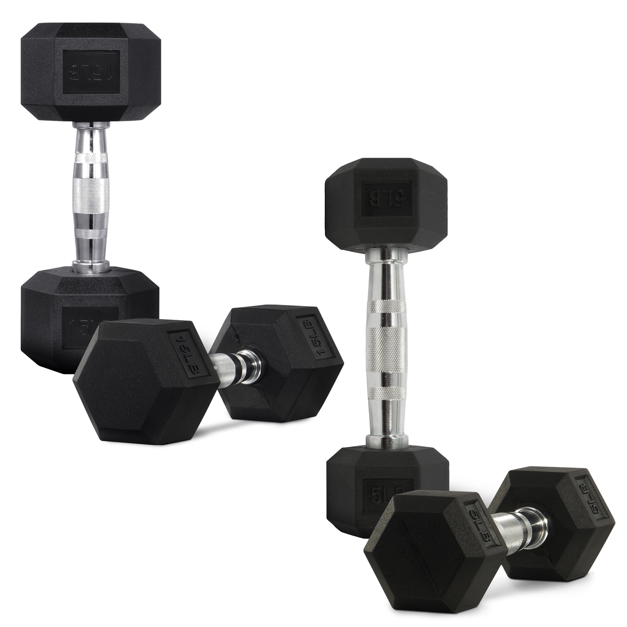 FlexWave Hex Rubber Dumbbells 2-Pack Set (5-20 lb Combo) – Cast Iron ...