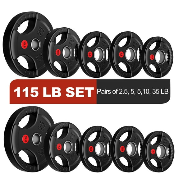 FlexWave Olympic Weight Plate Set 85LB–135LB, 2-Inch Rubber Coated Cast ...