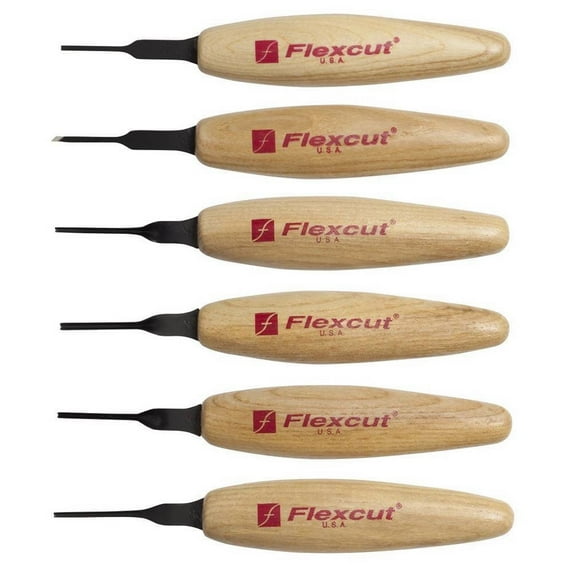 Flexcut 6 Piece Mixed Profile Wood Carving Micro Tool Set, Carbon Steel ...