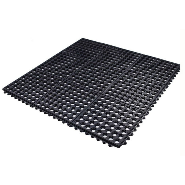 Flexgard 36 in. W X 36 in. L Black Interlocking Ring Mat Rubber Anti ...