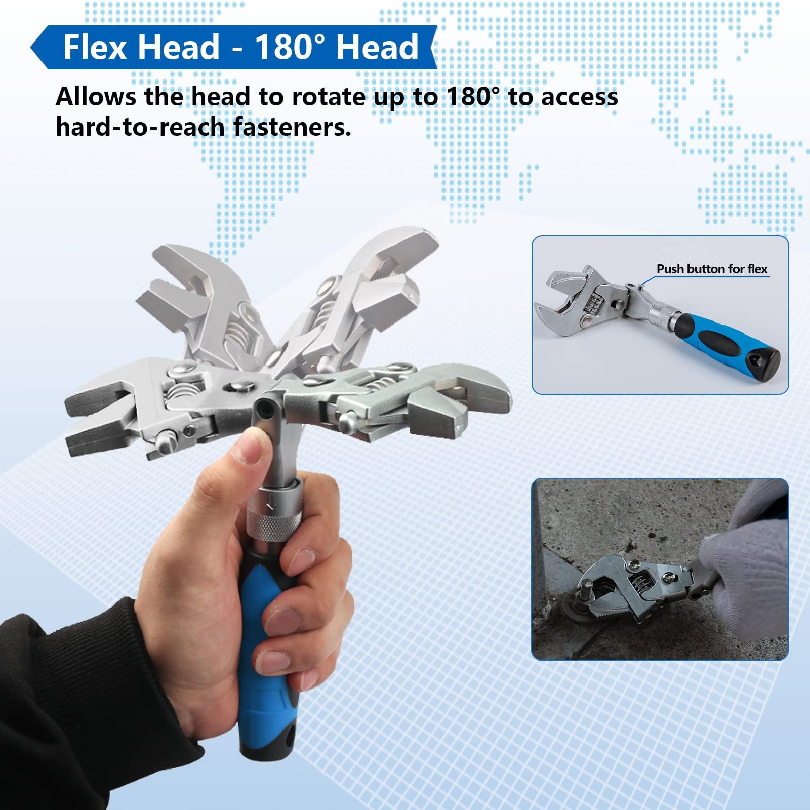 Flexhead Adjustable Wrench, 10" to 12" Ratcheting Crescent Wrench with ...
