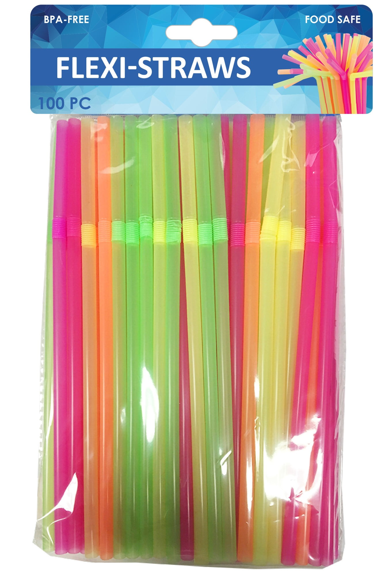EVRI Flexi Straws Neon 100pk, Multicolor Flexible Plastic Drinking ...