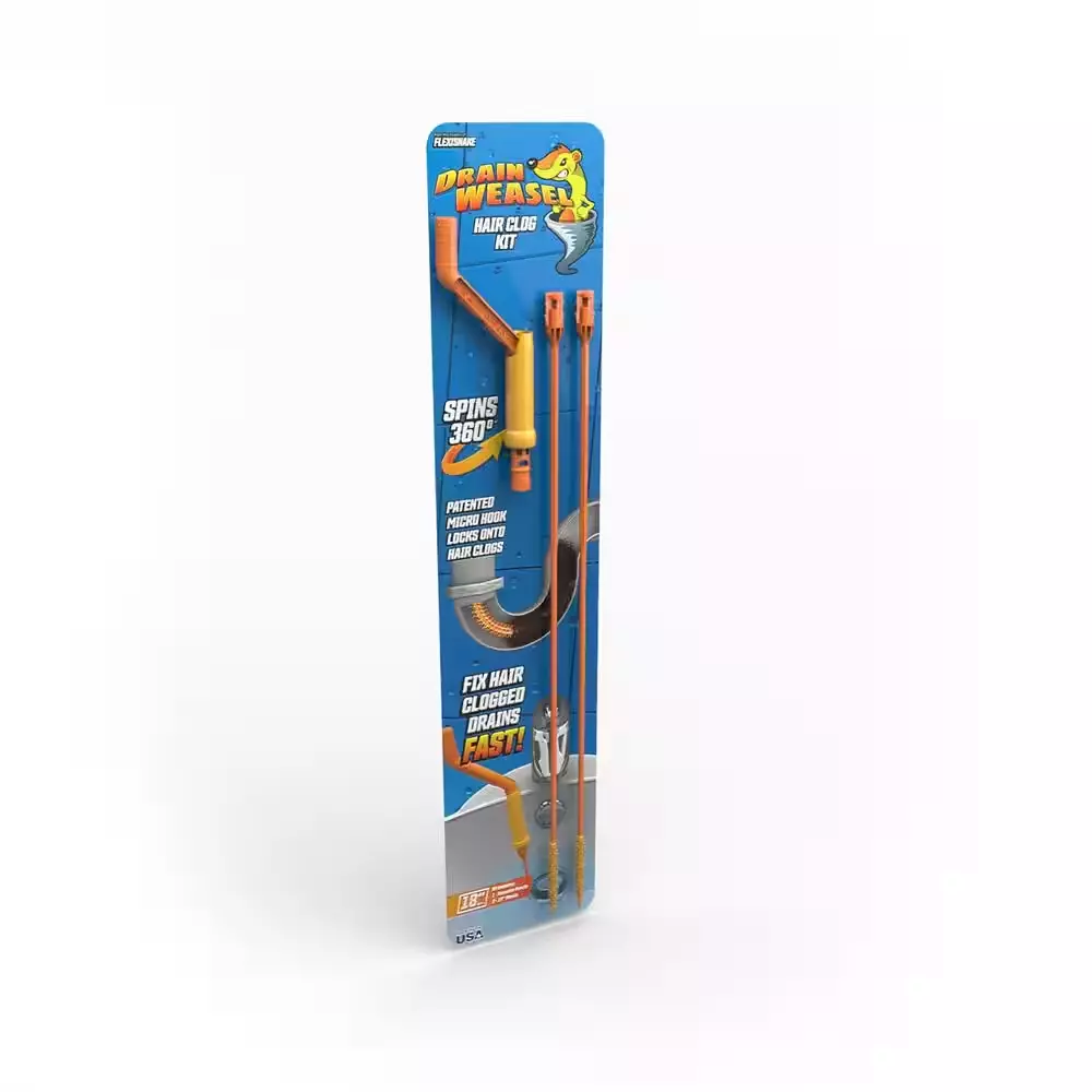 FlexiSnake Drain Weasel Hair Clog Tool Starter Kit for Drain Cleaning 3 ...