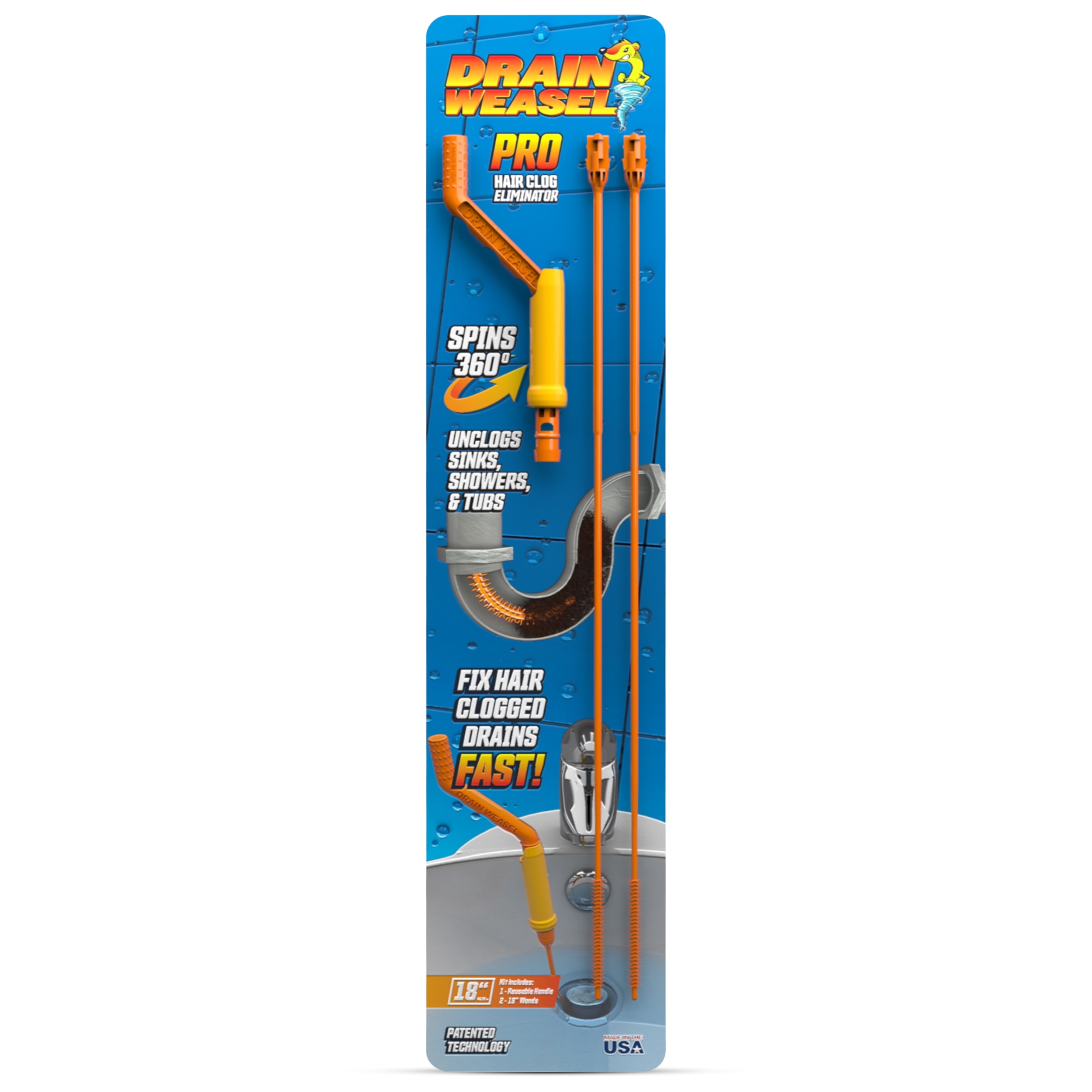 FlexiSnake Drain Weasel Pro, Hair Clog Remover Tool, Drainage Cleaner ...