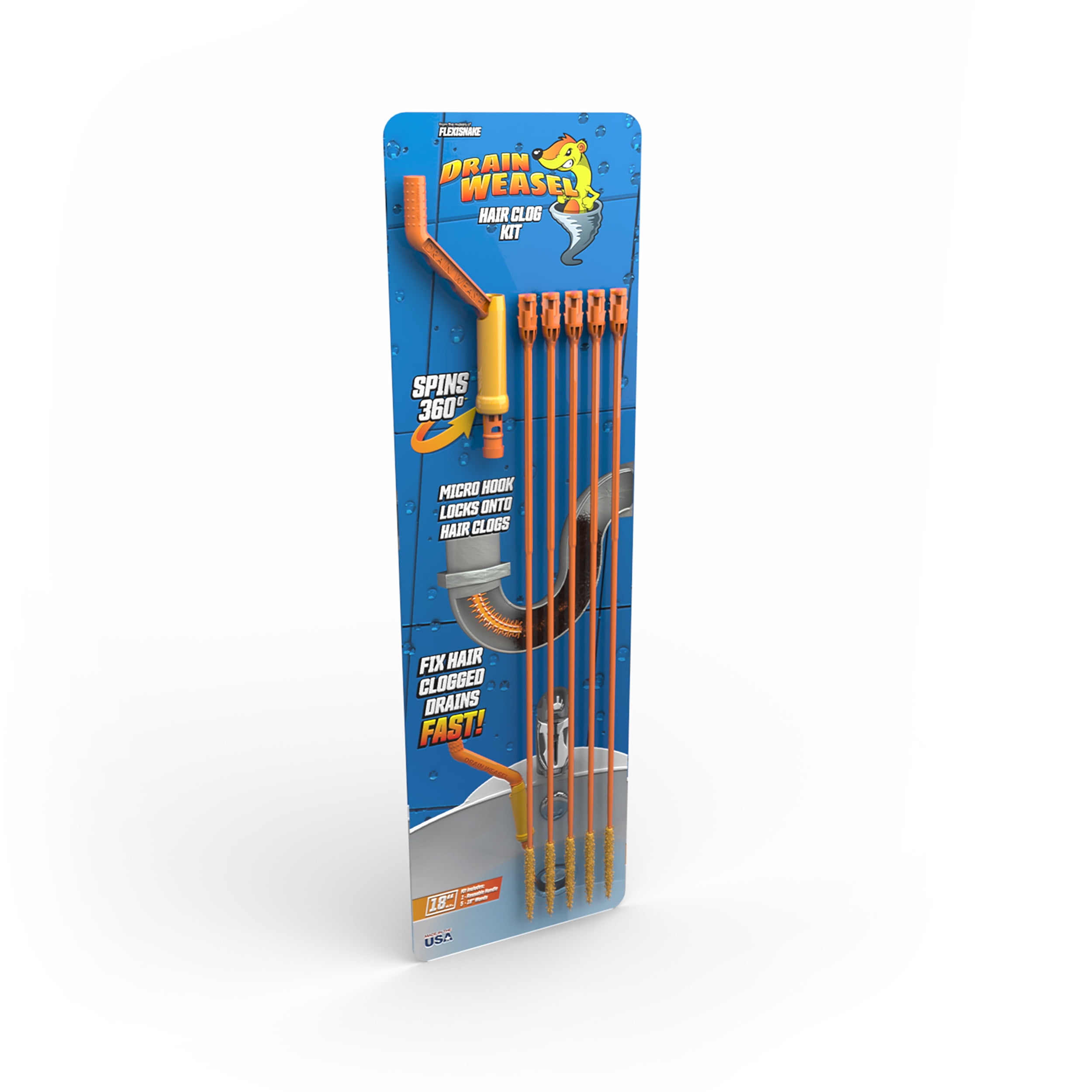 FlexiSnake Drain Weasel Snake Hair Clog Remover Plumbing Tools, 5 Pack ...