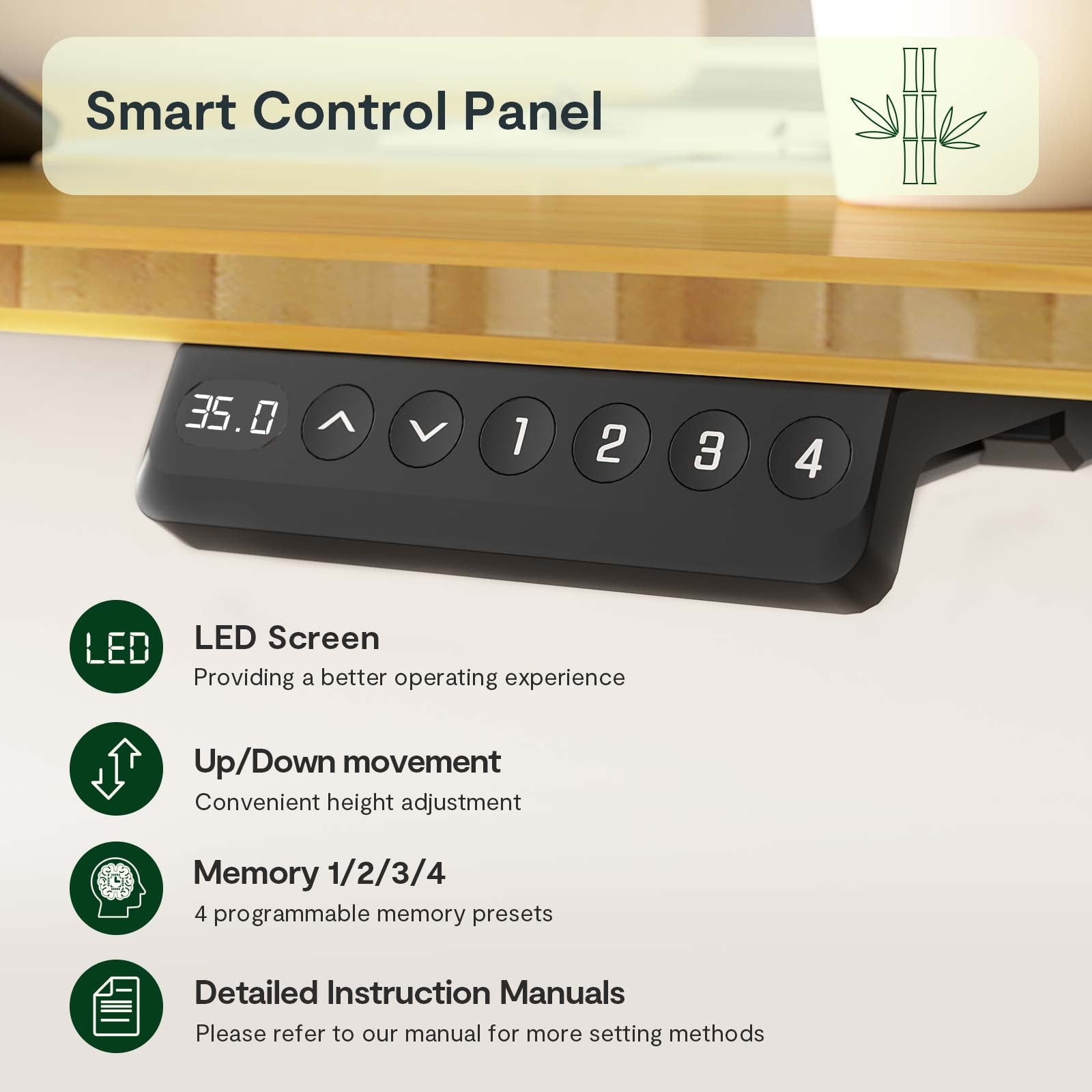 FlexiSpot 100% Bamboo Whole-Piece Desktop Ergonomic Electric Home ...