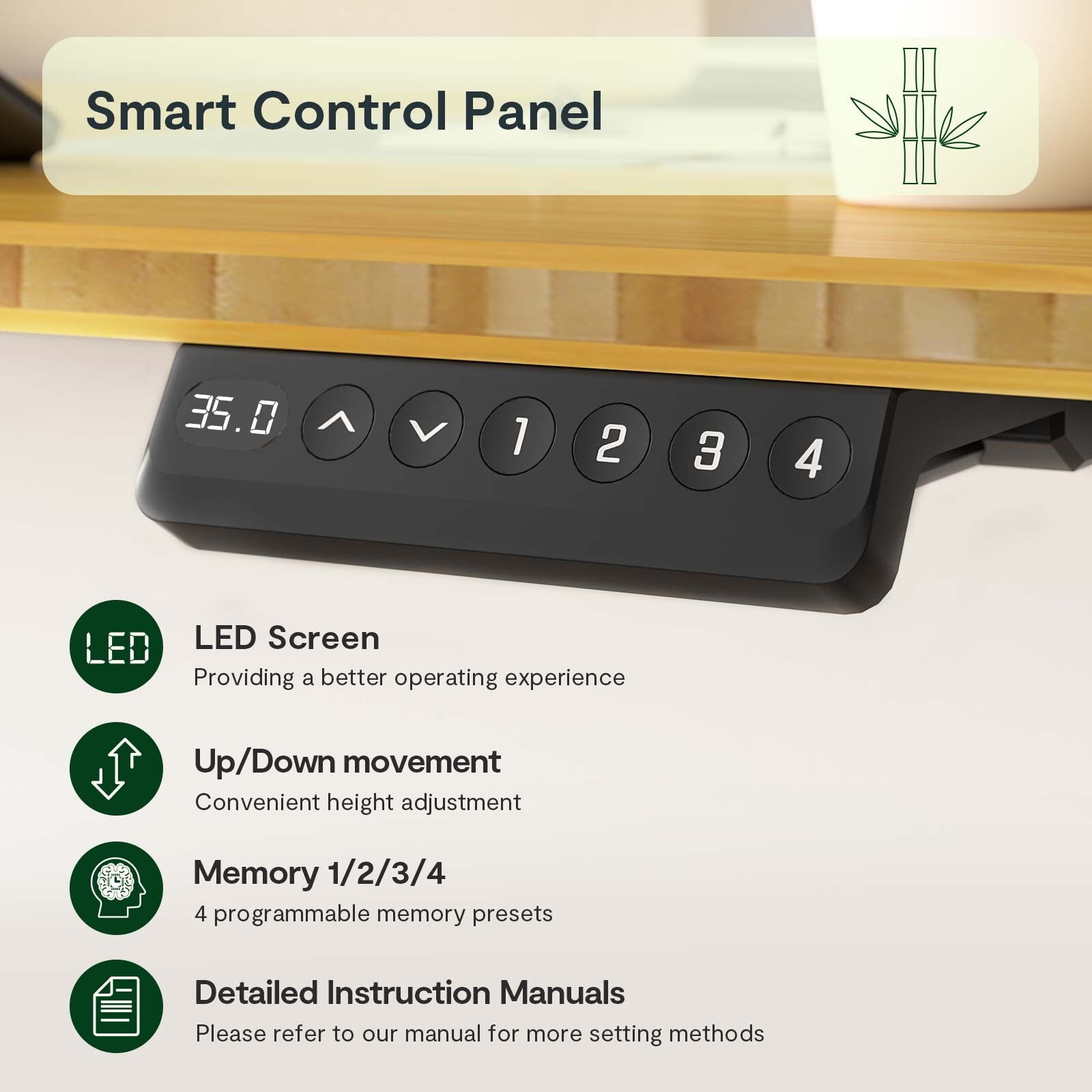 FlexiSpot 100% Bamboo Whole-Piece Desktop Ergonomic Electric Home ...