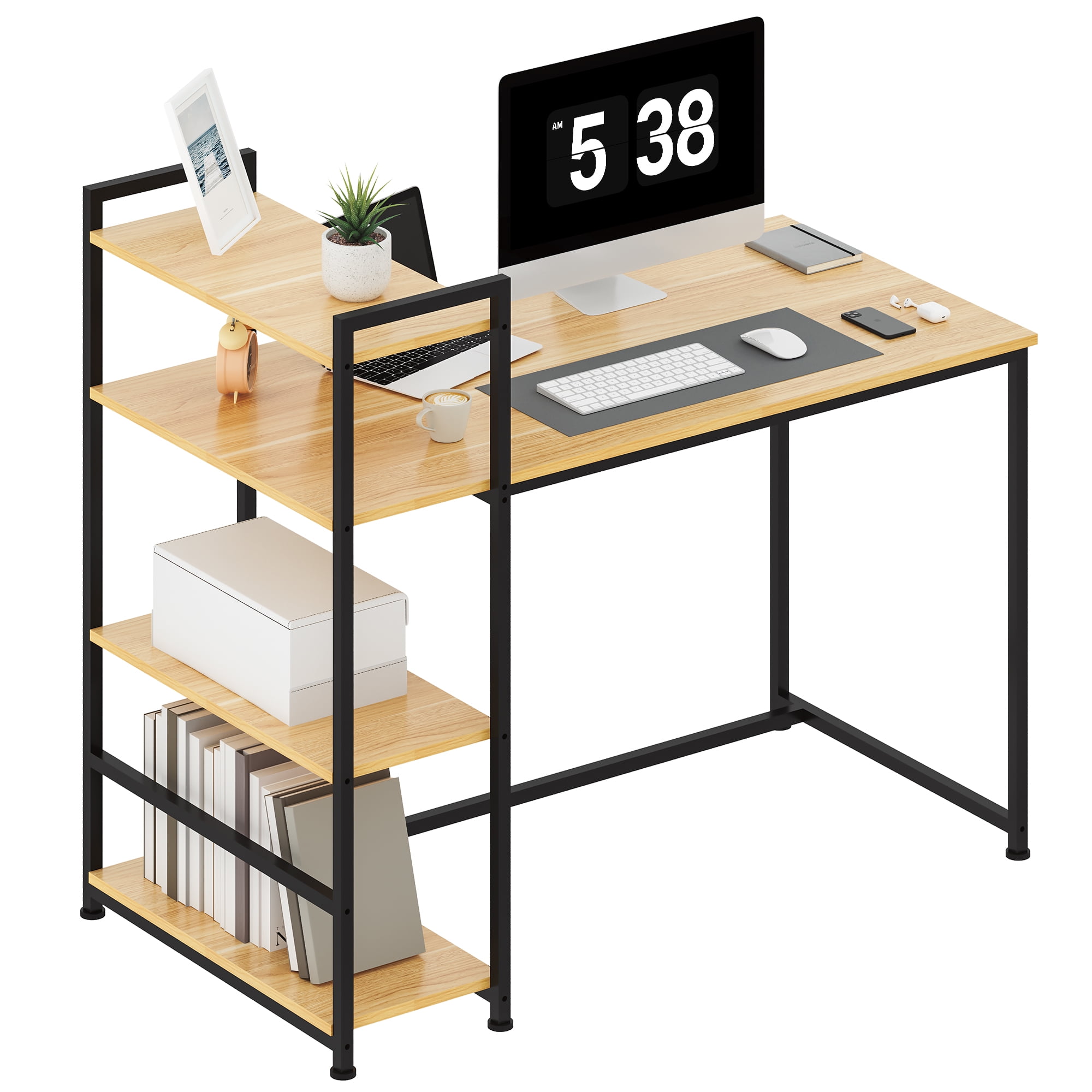 FlexiSpot 48 Computer Desk with 4 Shelves, Metal Home Office Desk ...