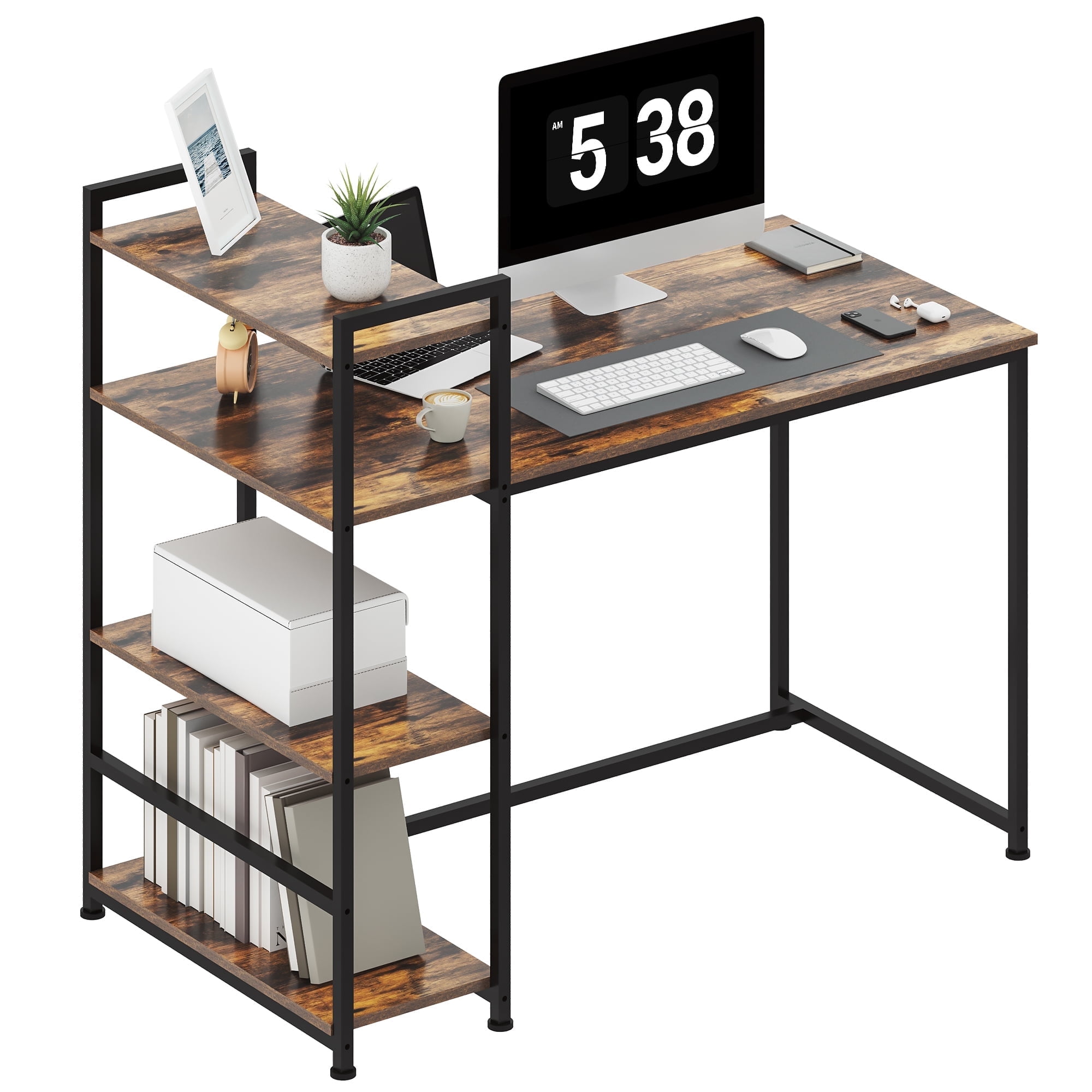 FlexiSpot 48" Computer Desk with 4 Shelves, Metal Home Office Desk ...