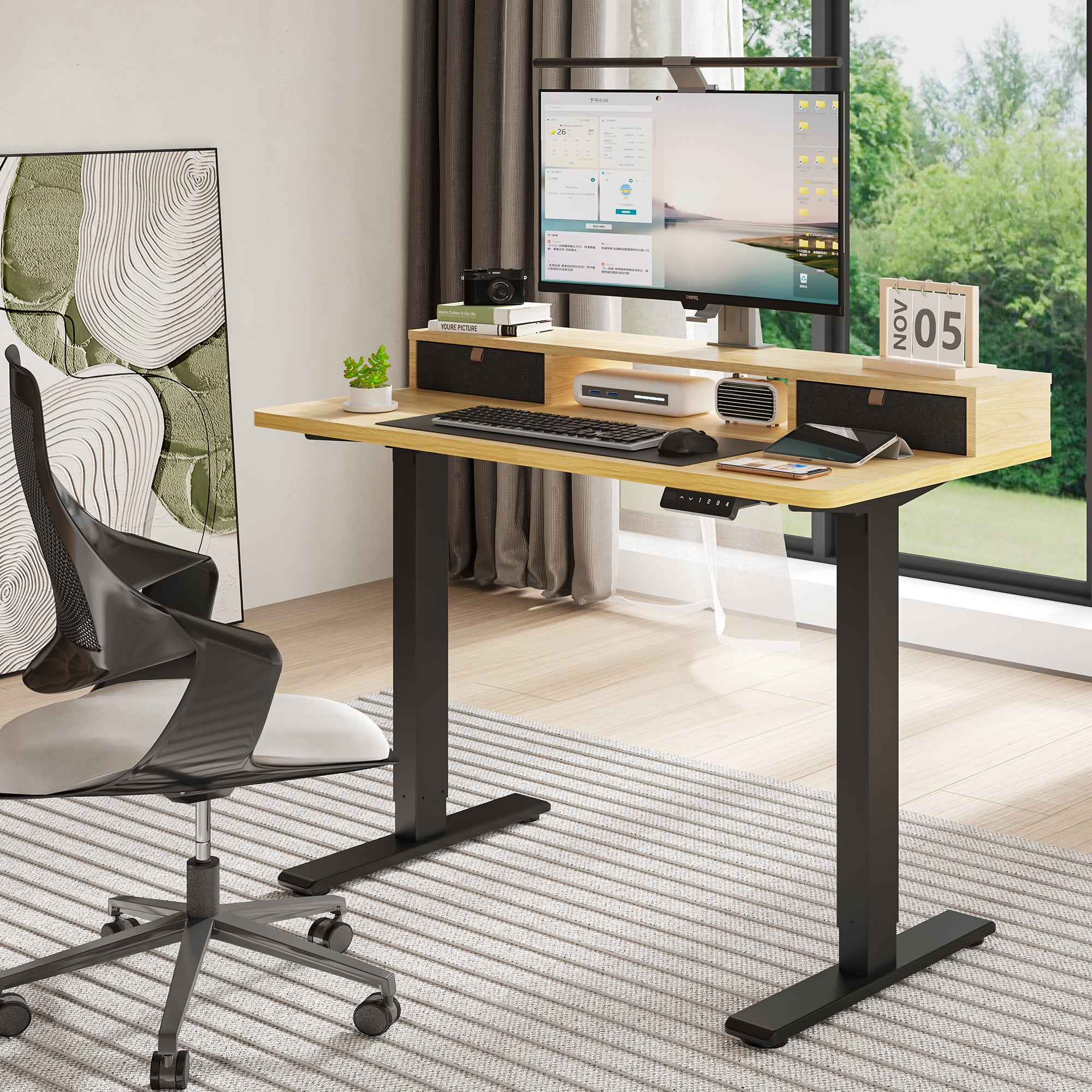 FlexiSpot 48"x24" Height Adjustable Standing Desk with 2 Drawers ...